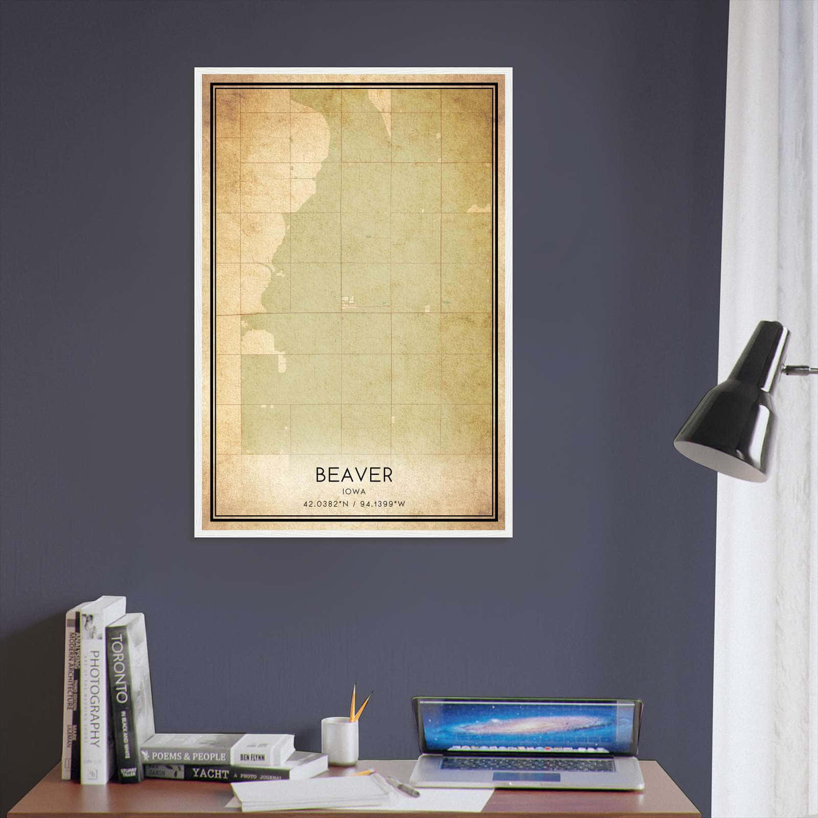 Vintage Beaver Iowa Map Poster, Beaver IA City Road Wall Art Print ...