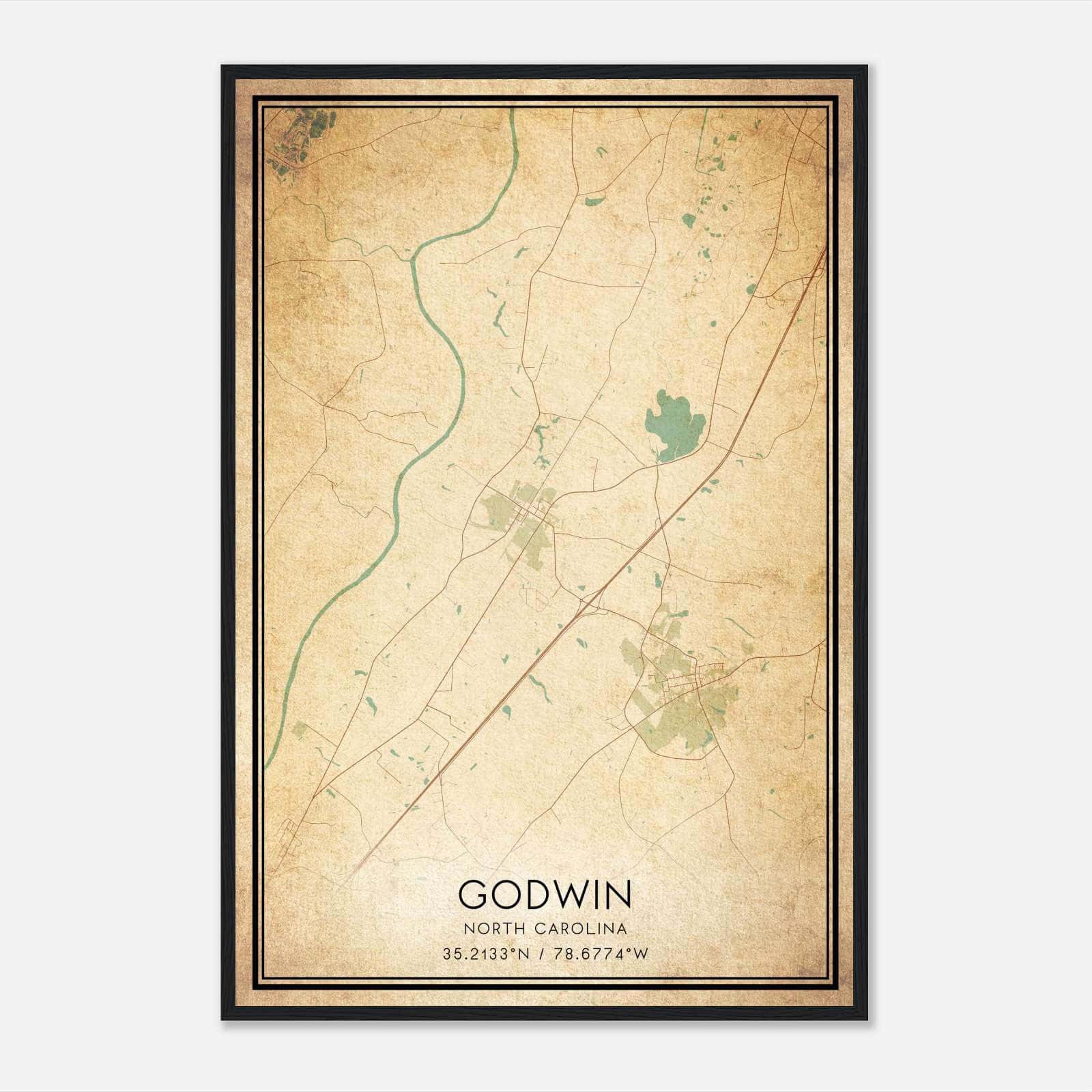 Vintage Godwin North Carolina Map Poster, Godwin NC City Road Wall Art ...