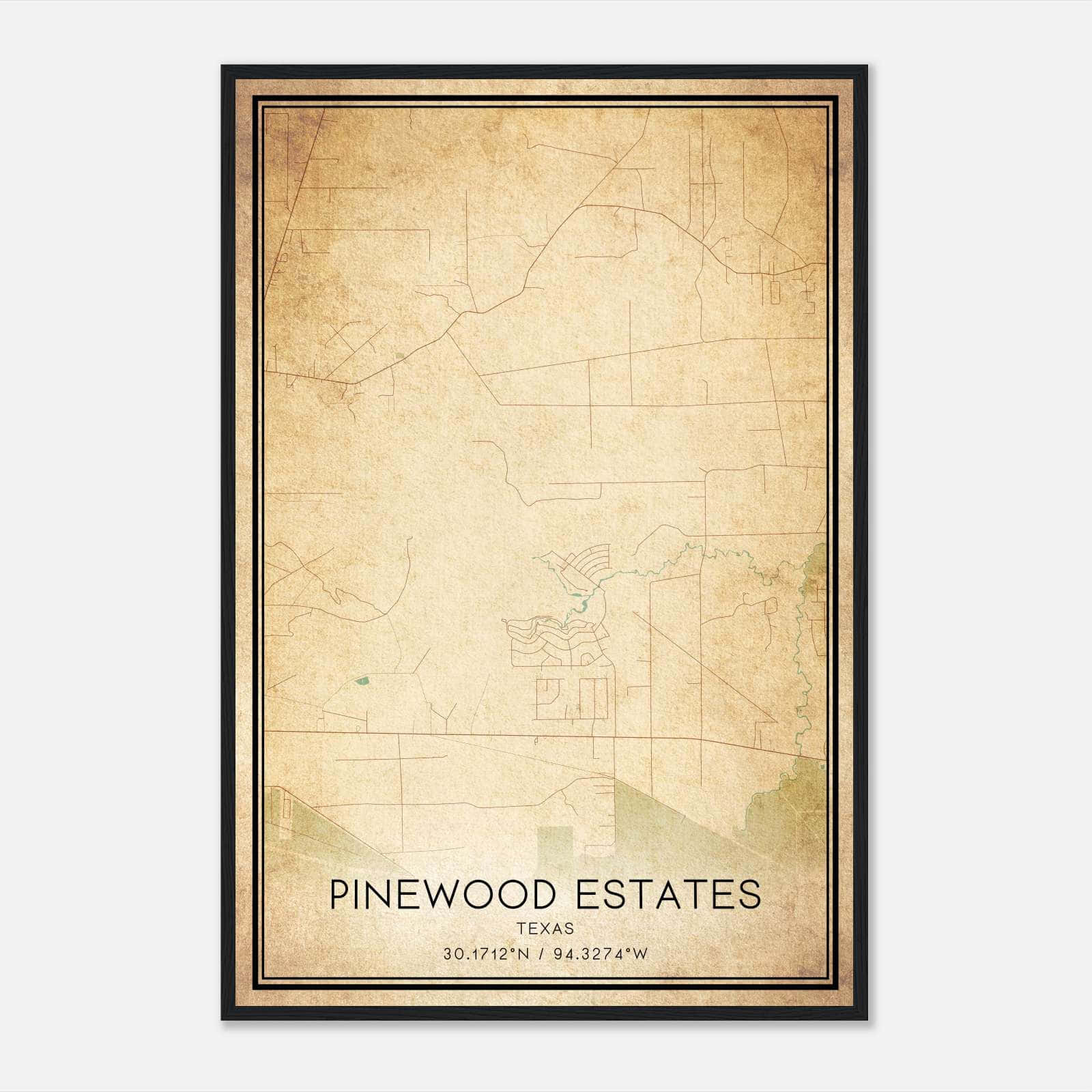 Vintage Pinewood Estates Texas Map Poster, Pinewood Estates TX City ...