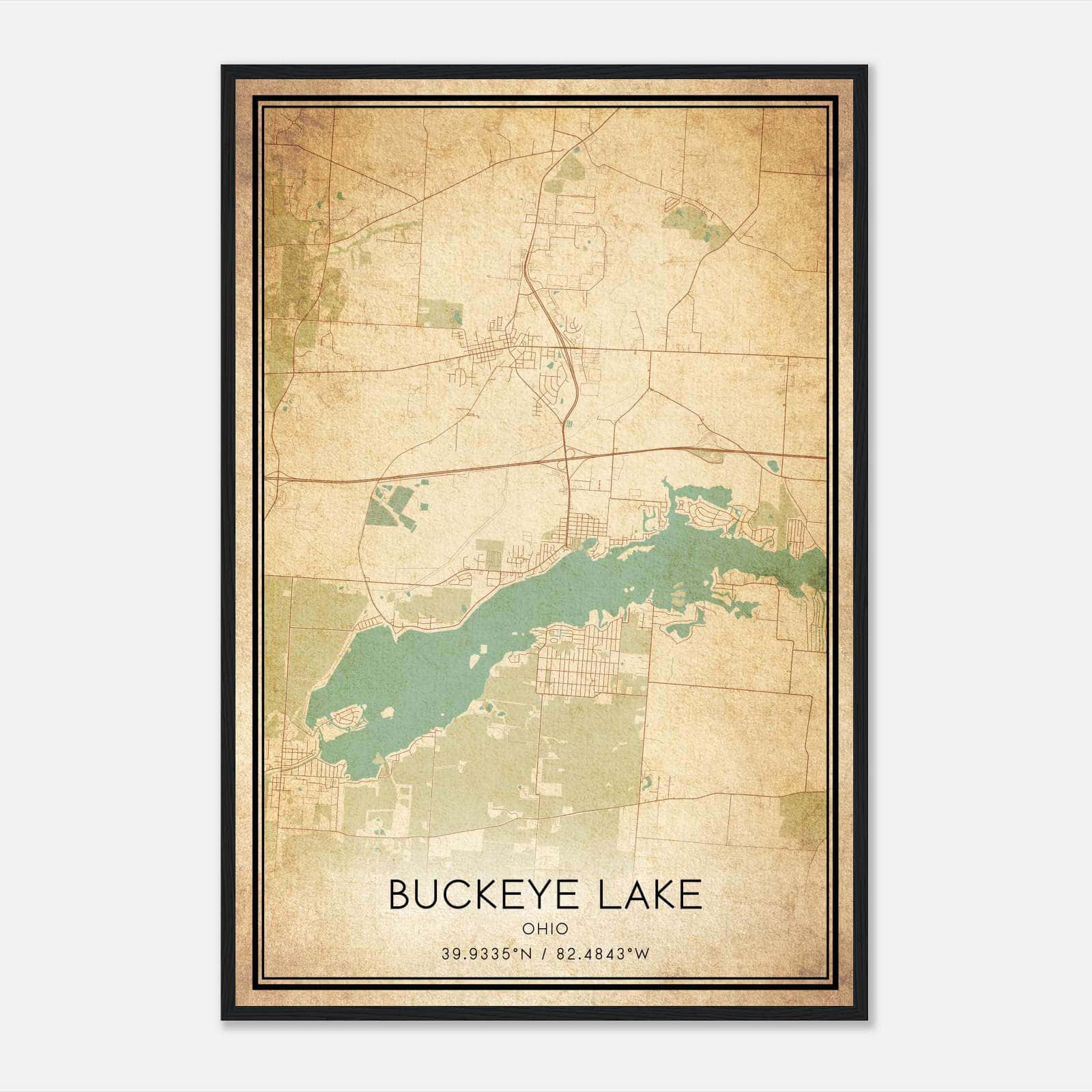 Vintage Buckeye Lake Ohio Map Poster, Buckeye Lake OH City Road Wall ...