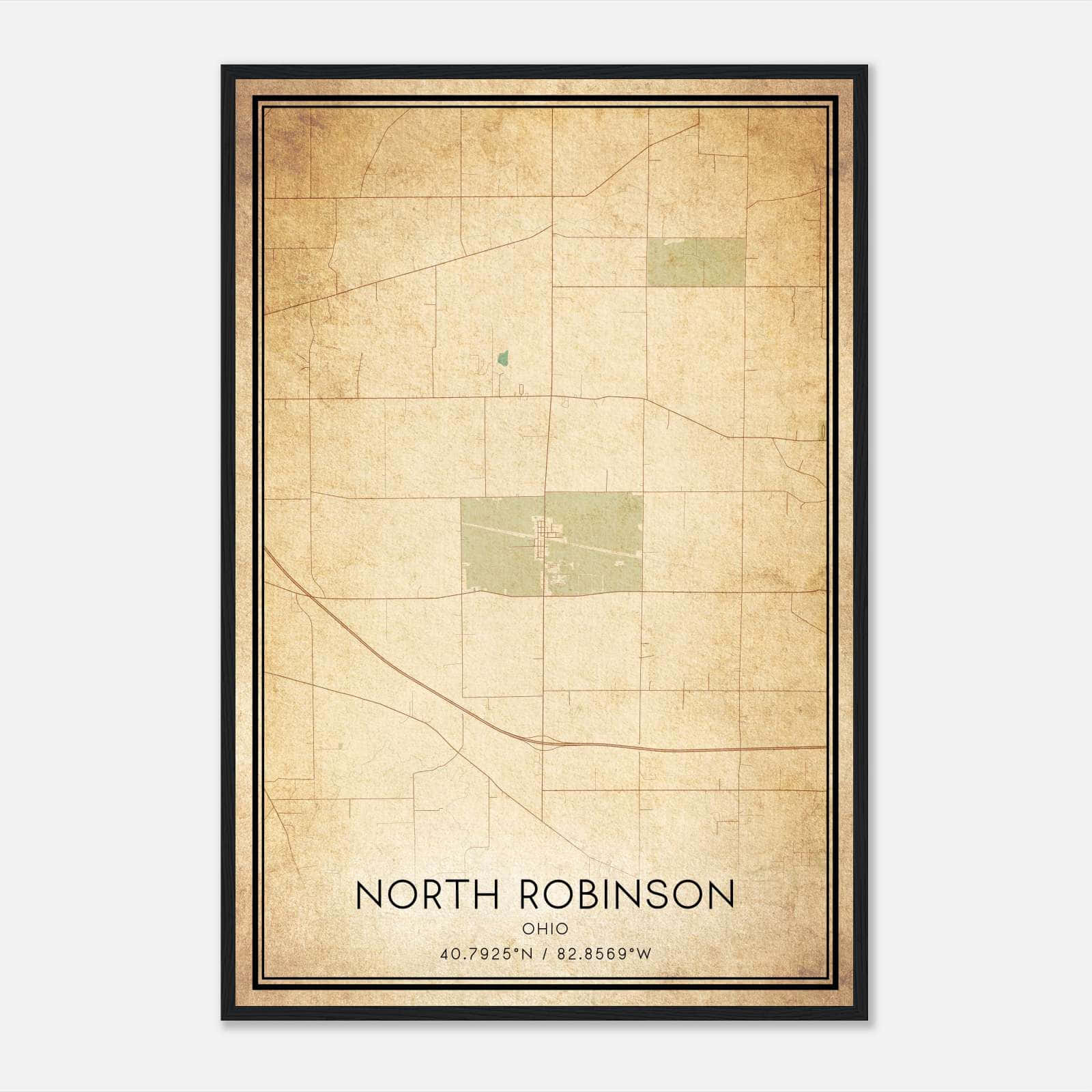 Vintage North Robinson Ohio Map Poster, North Robinson OH City Road ...