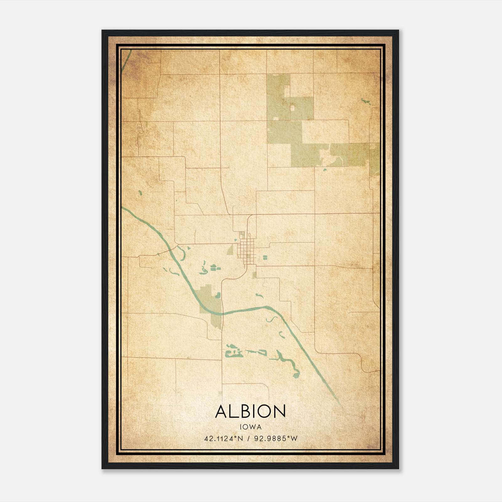 Vintage Albion Iowa Map Poster, Albion IA City Road Wall Art Print ...