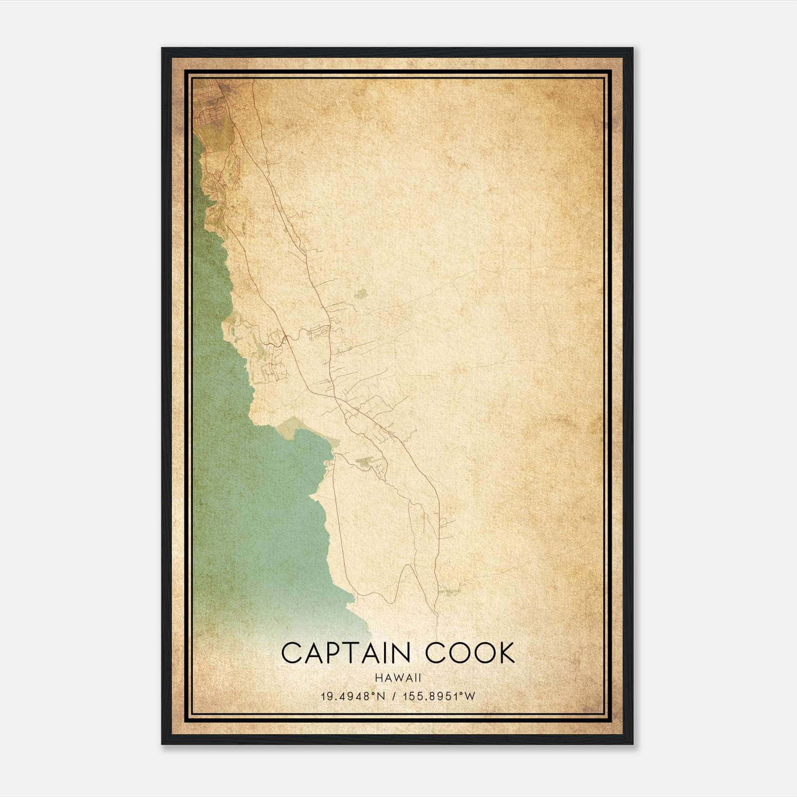 Vintage Captain Cook Hawaii Map Poster, Captain Cook HI City Road Wall ...