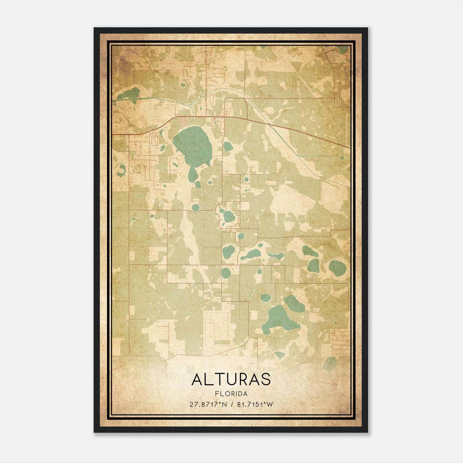 Vintage Alturas Florida Map Poster, Alturas FL City Road Wall Art Print ...