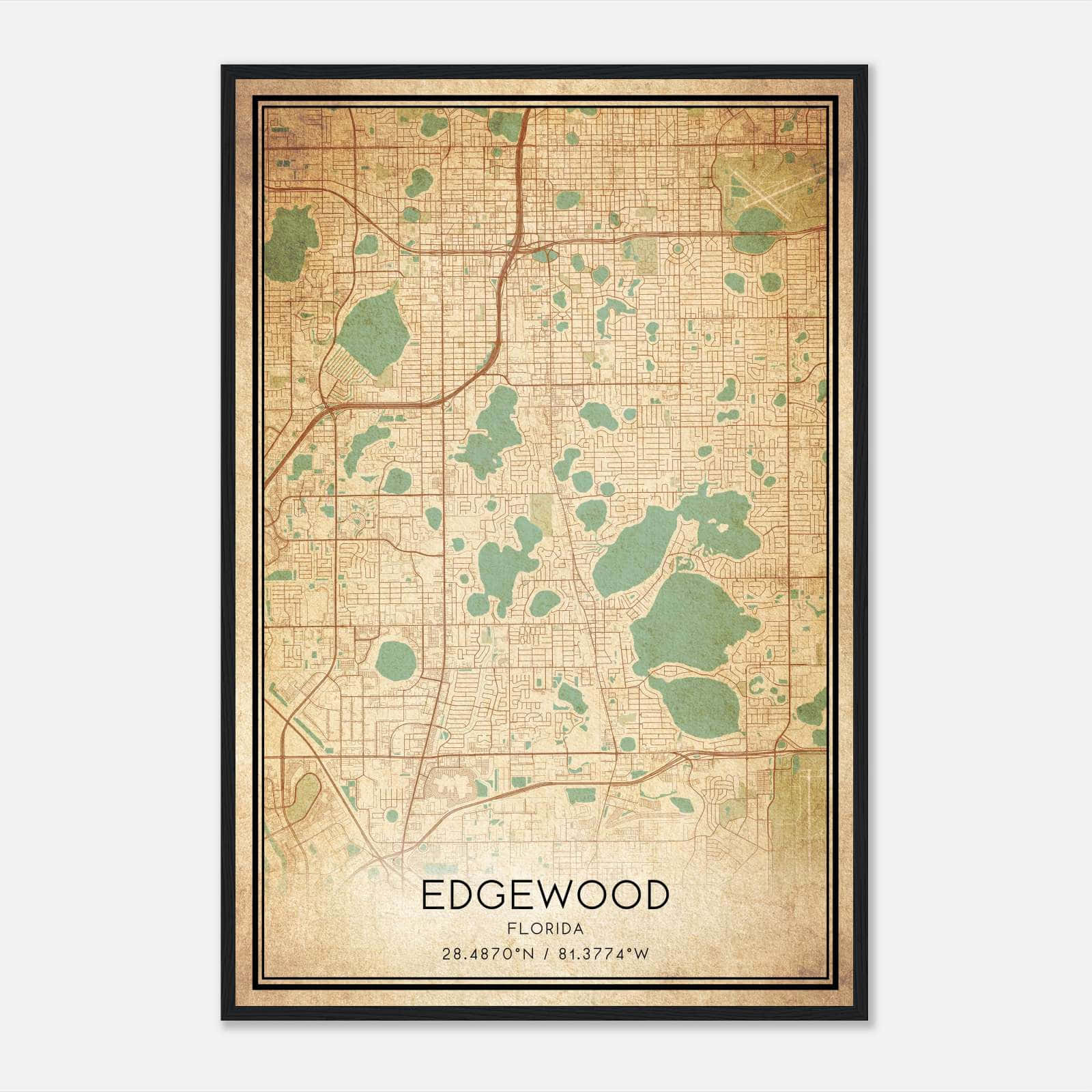 Vintage Edgewood Florida Map Poster, Edgewood FL City Road Wall Art ...
