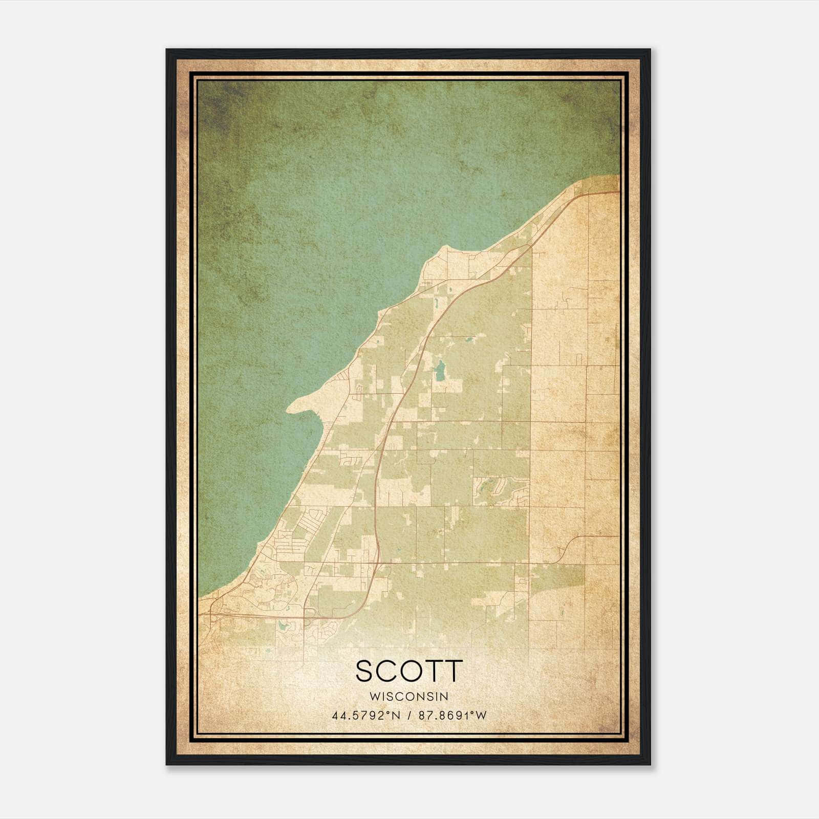Vintage Scott Wisconsin Map Poster, Scott WI City Road Wall Art Print ...