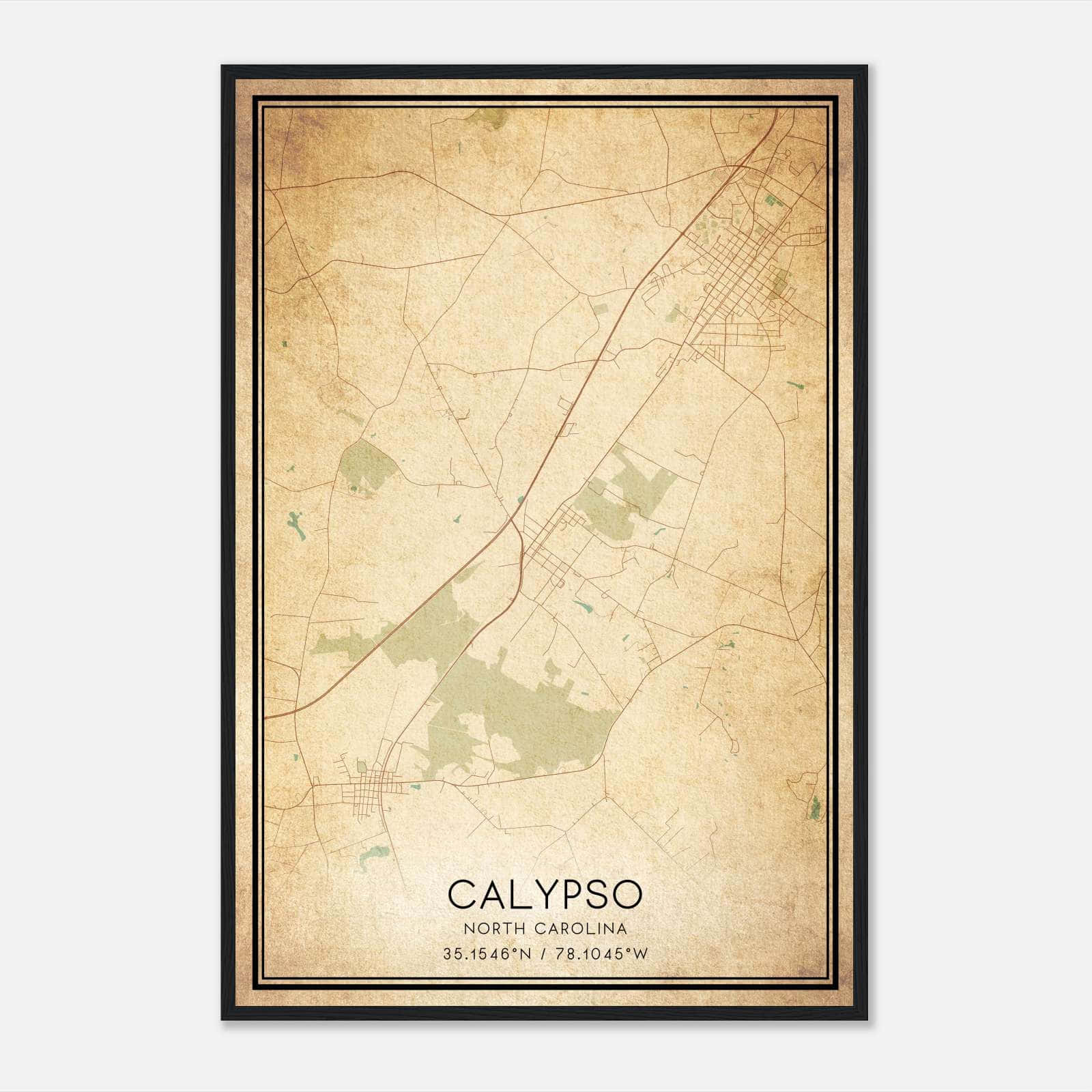 Vintage Calypso North Carolina Map Poster, Calypso NC City Road Wall ...