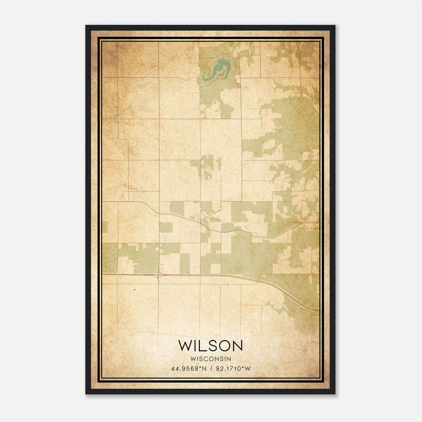 Vintage Wilson Wisconsin Map Poster, Wilson WI City Road Wall Art Print ...