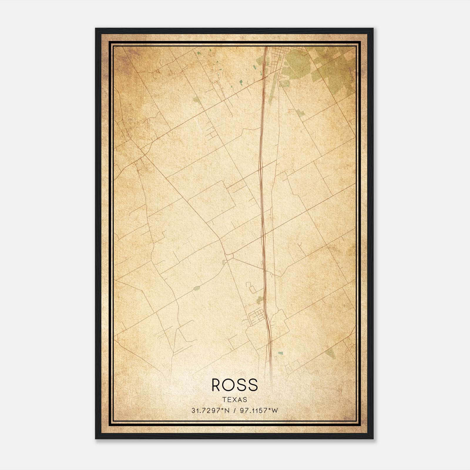 Vintage Ross Texas Map Poster, Ross TX City Road Wall Art Print ...