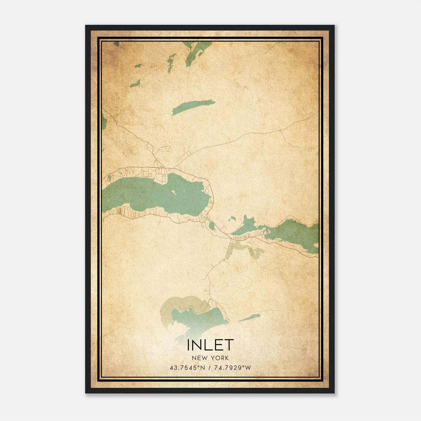 Vintage Inlet New York Map Poster, Inlet NY City Road Wall Art Print ...