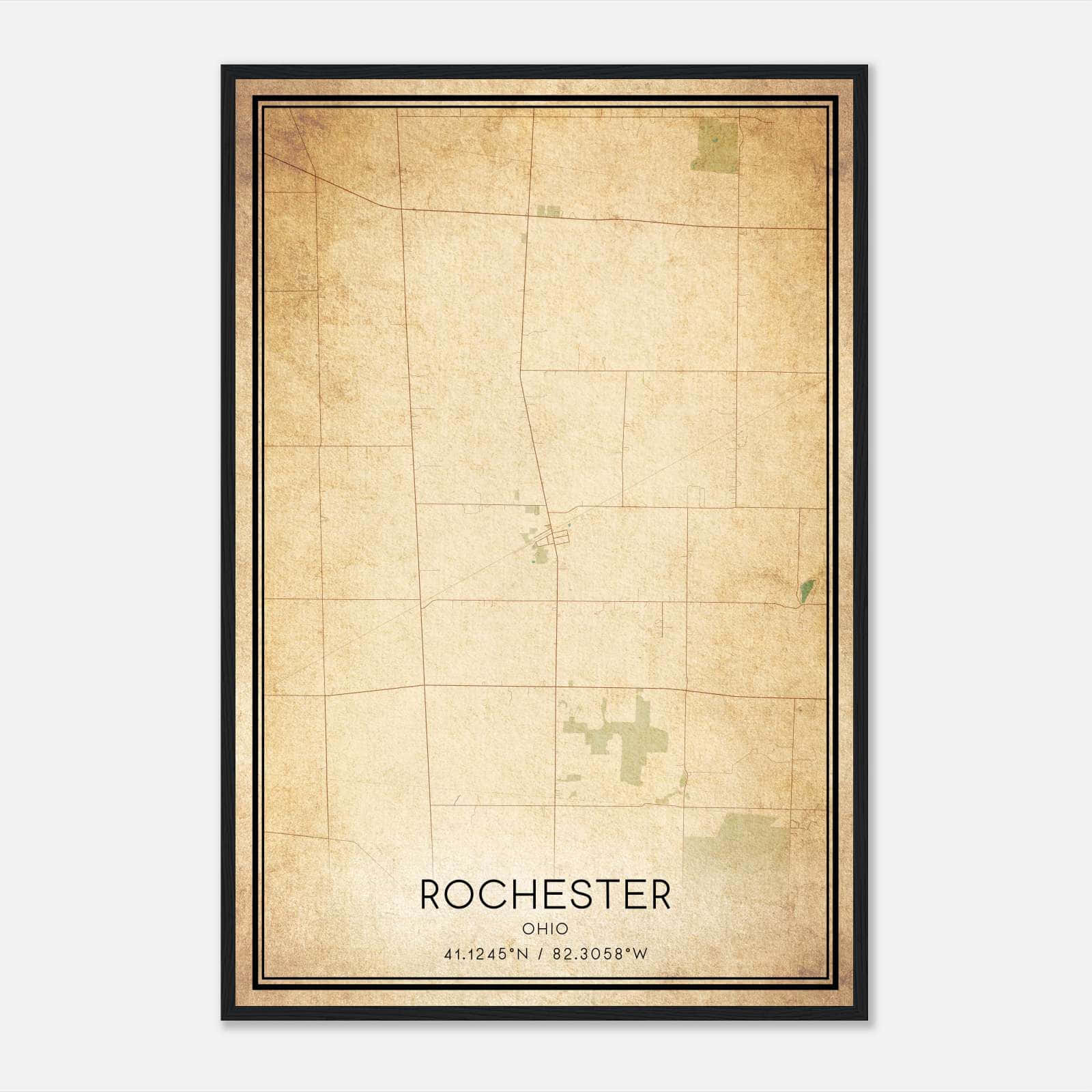 Vintage Rochester Ohio Map Poster, Rochester OH City Road Wall Art ...