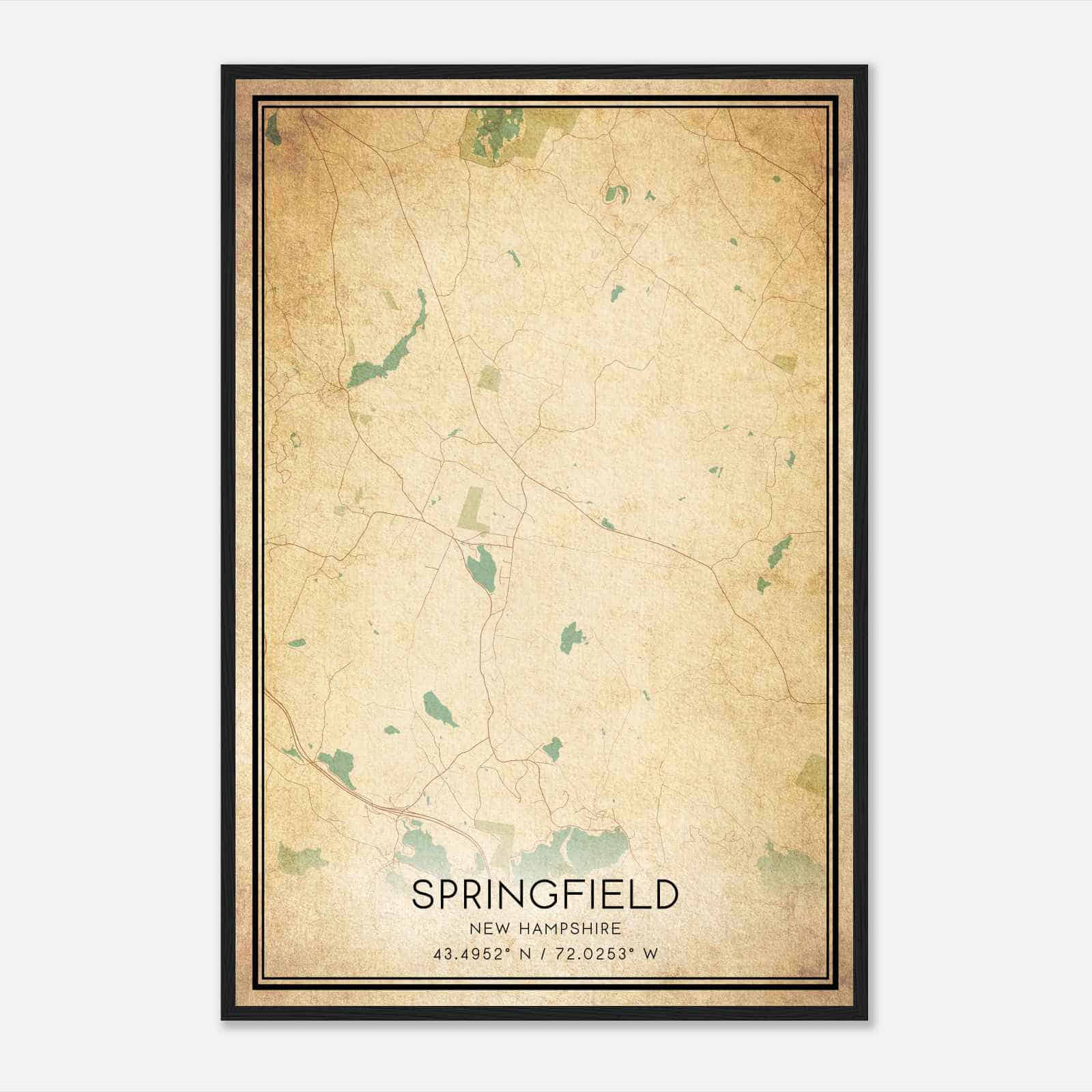 Vintage Springfield New Hampshire Map Poster, Springfield NH City Road ...
