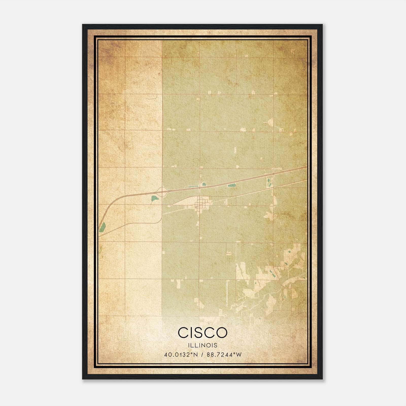 Vintage Cisco Illinois Map Poster, Cisco IL City Road Wall Art Print ...