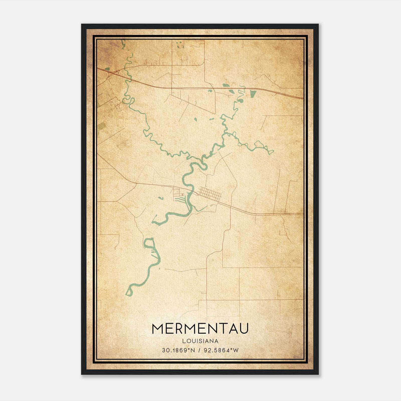 Vintage Mermentau Louisiana Map Poster, Mermentau LA City Road Wall Art ...