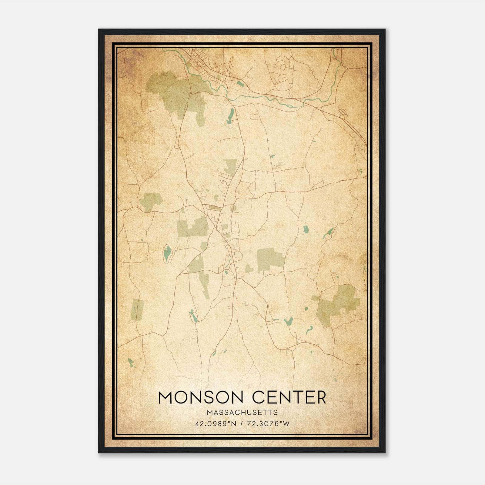 Vintage Monson Center Massachusetts Map Poster, Monson Center MA City ...