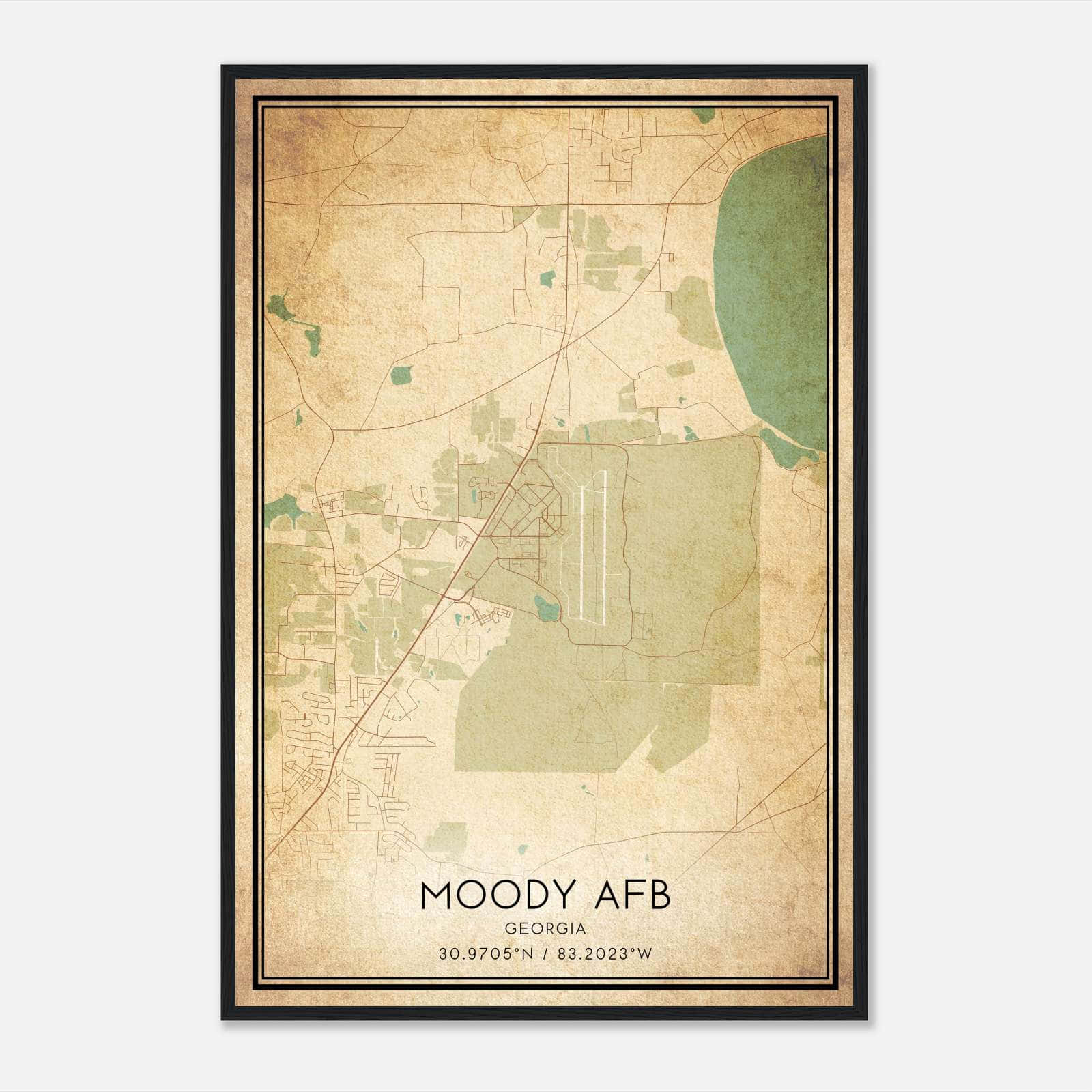 Vintage Moody Afb Georgia Map Poster, Moody Afb GA City Road Wall Art ...