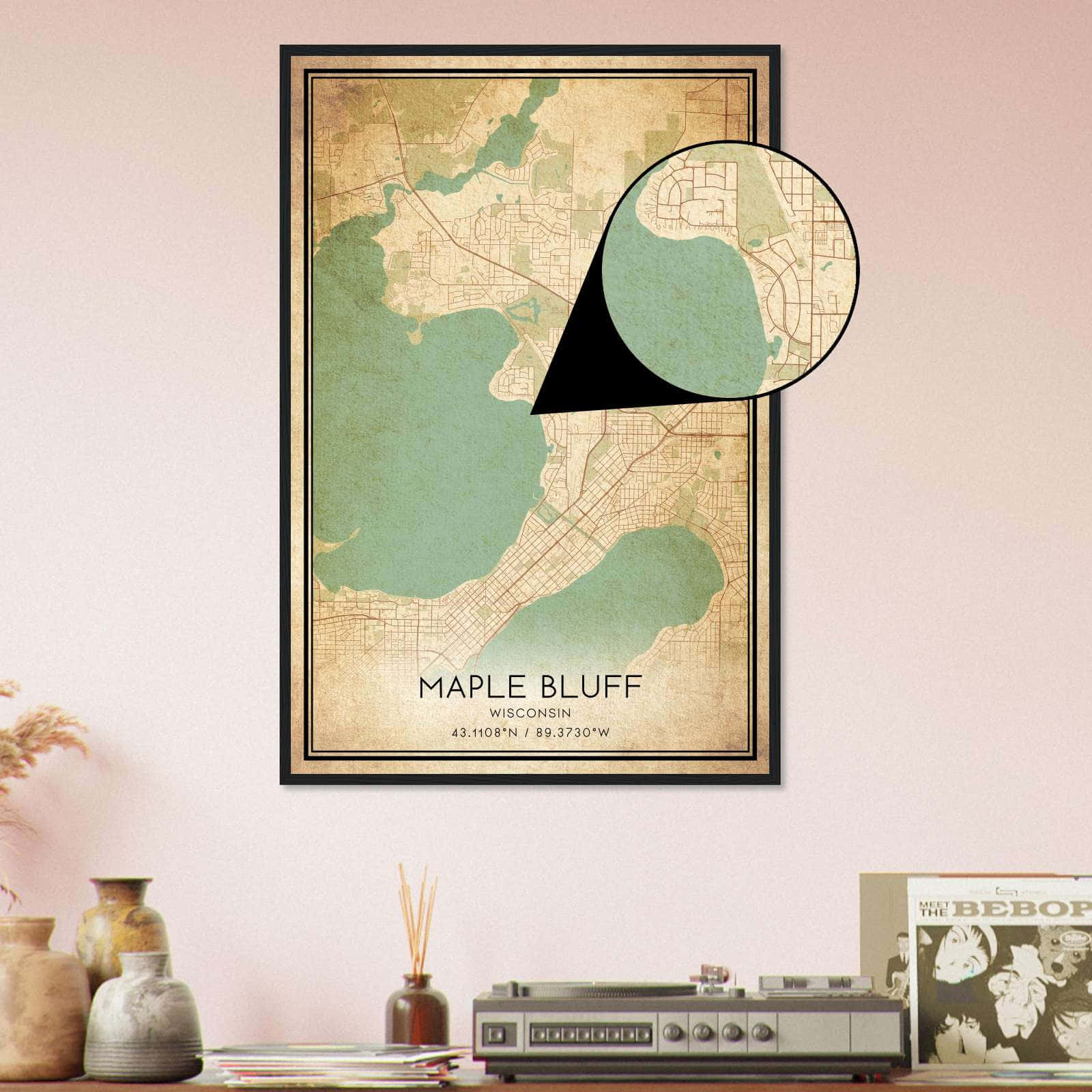 Vintage Maple Bluff Wisconsin Map Poster, Maple Bluff WI City Road Wall ...