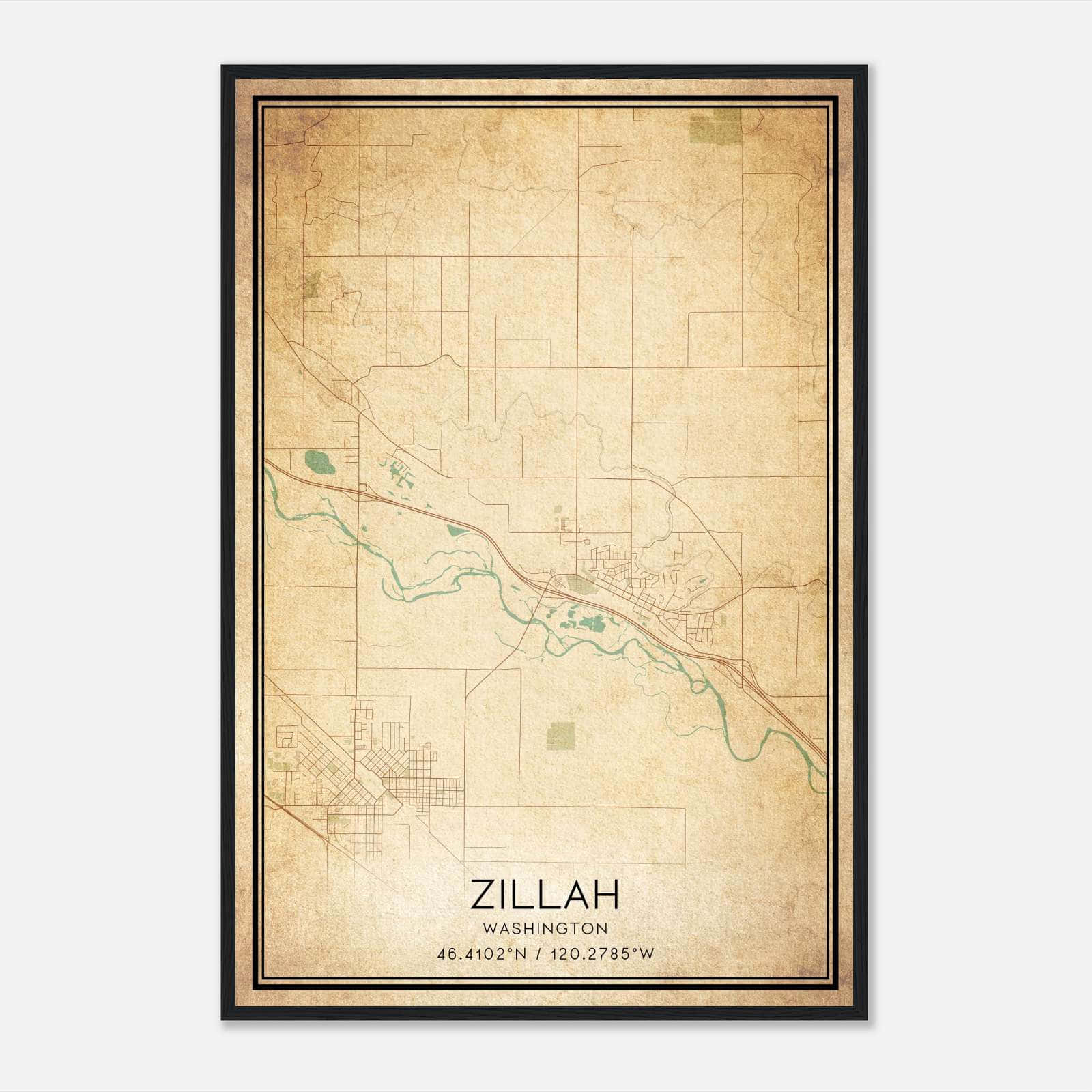Vintage Zillah Washington Map Poster, Zillah WA City Road Wall Art ...