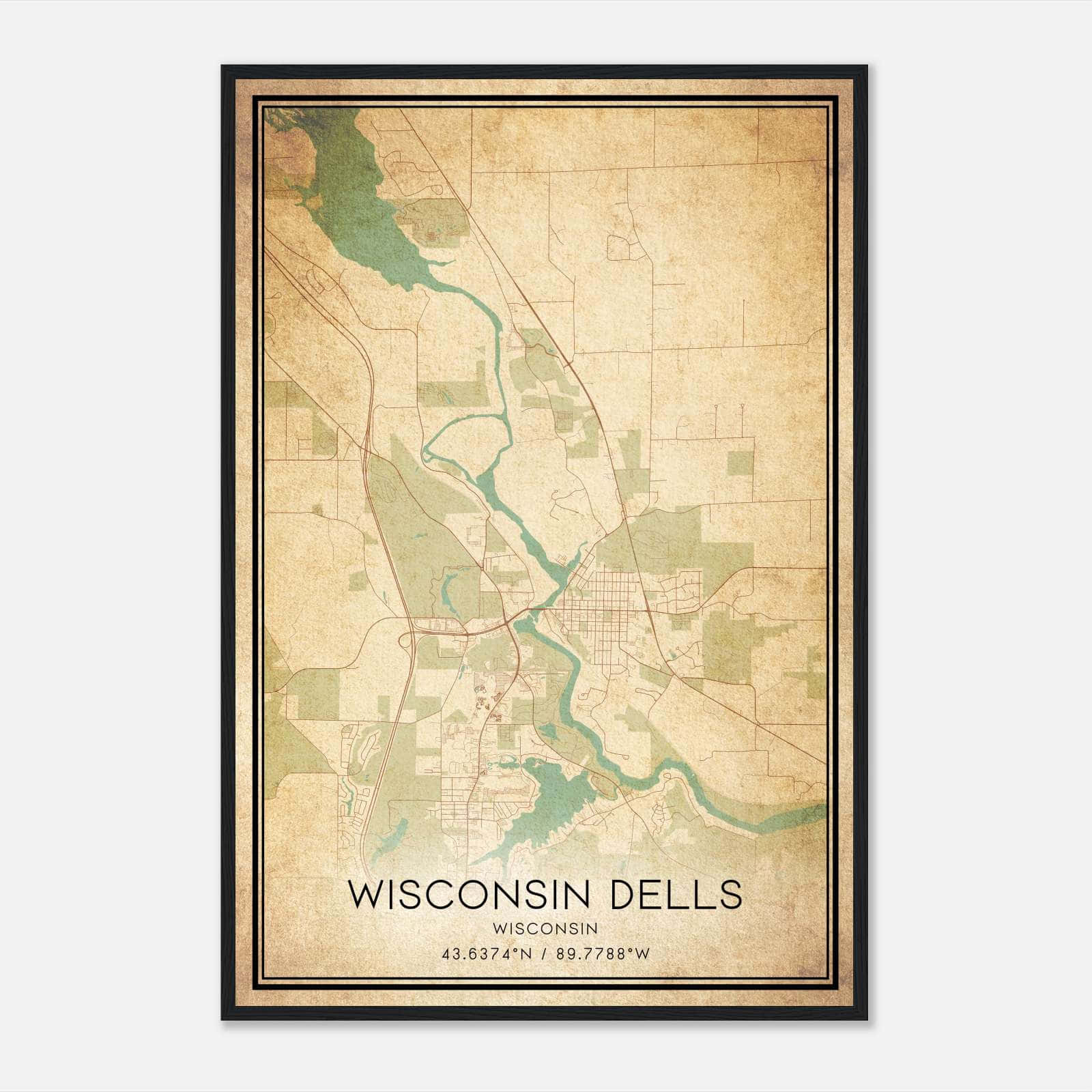 Vintage Wisconsin Dells Wisconsin Map Poster, Wisconsin Dells WI City ...
