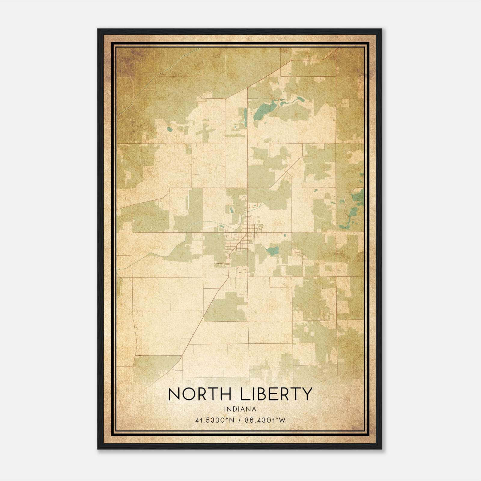 Vintage North Liberty Indiana Map Poster, North Liberty IN City Road ...