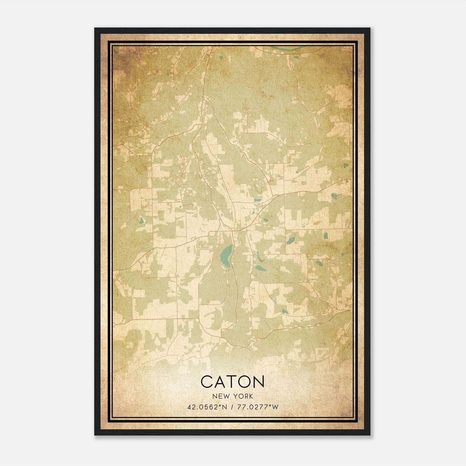Vintage Caton New York Map Poster, Caton NY City Road Wall Art Print ...