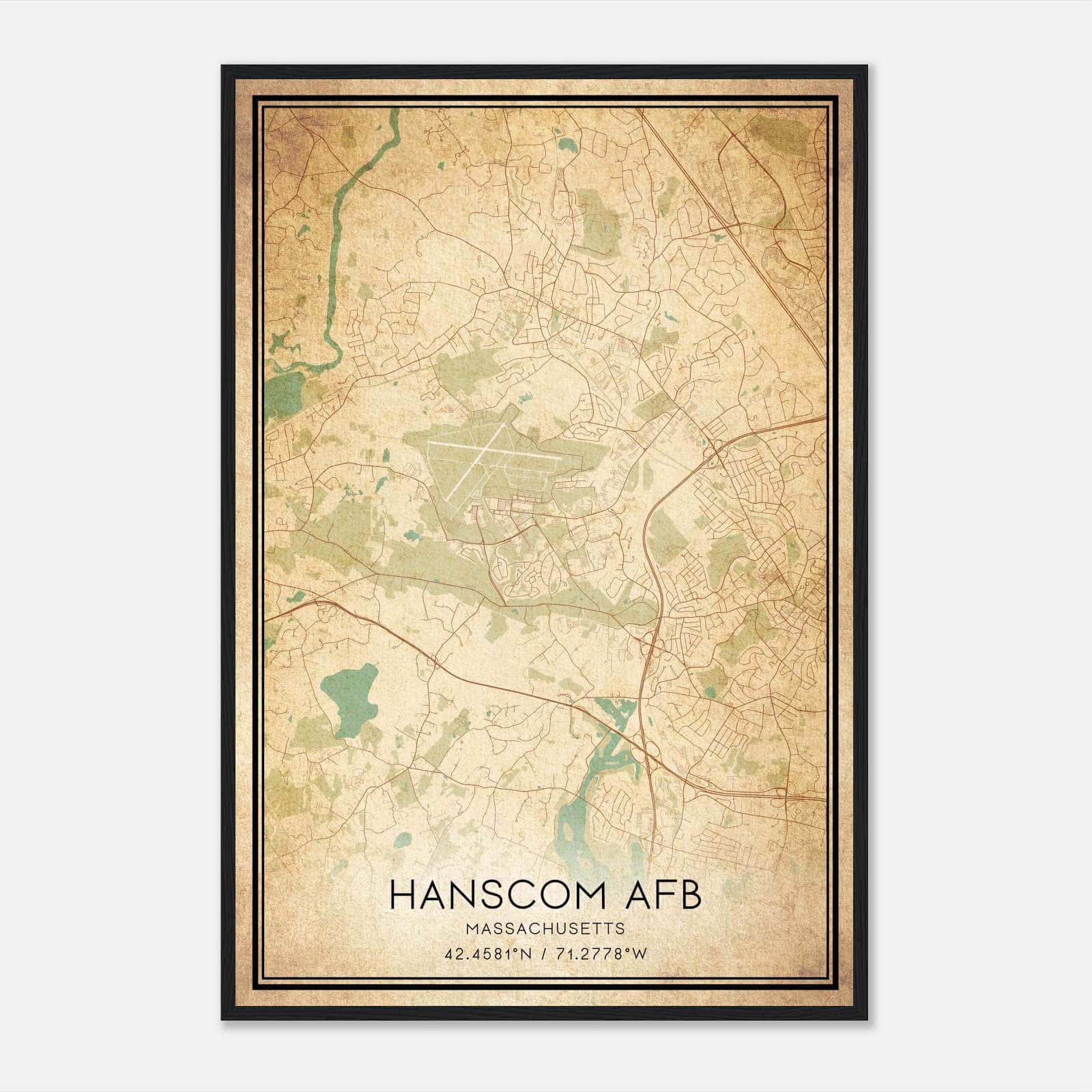 Vintage Hanscom Afb Massachusetts Map Poster, Hanscom Afb MA City Road ...