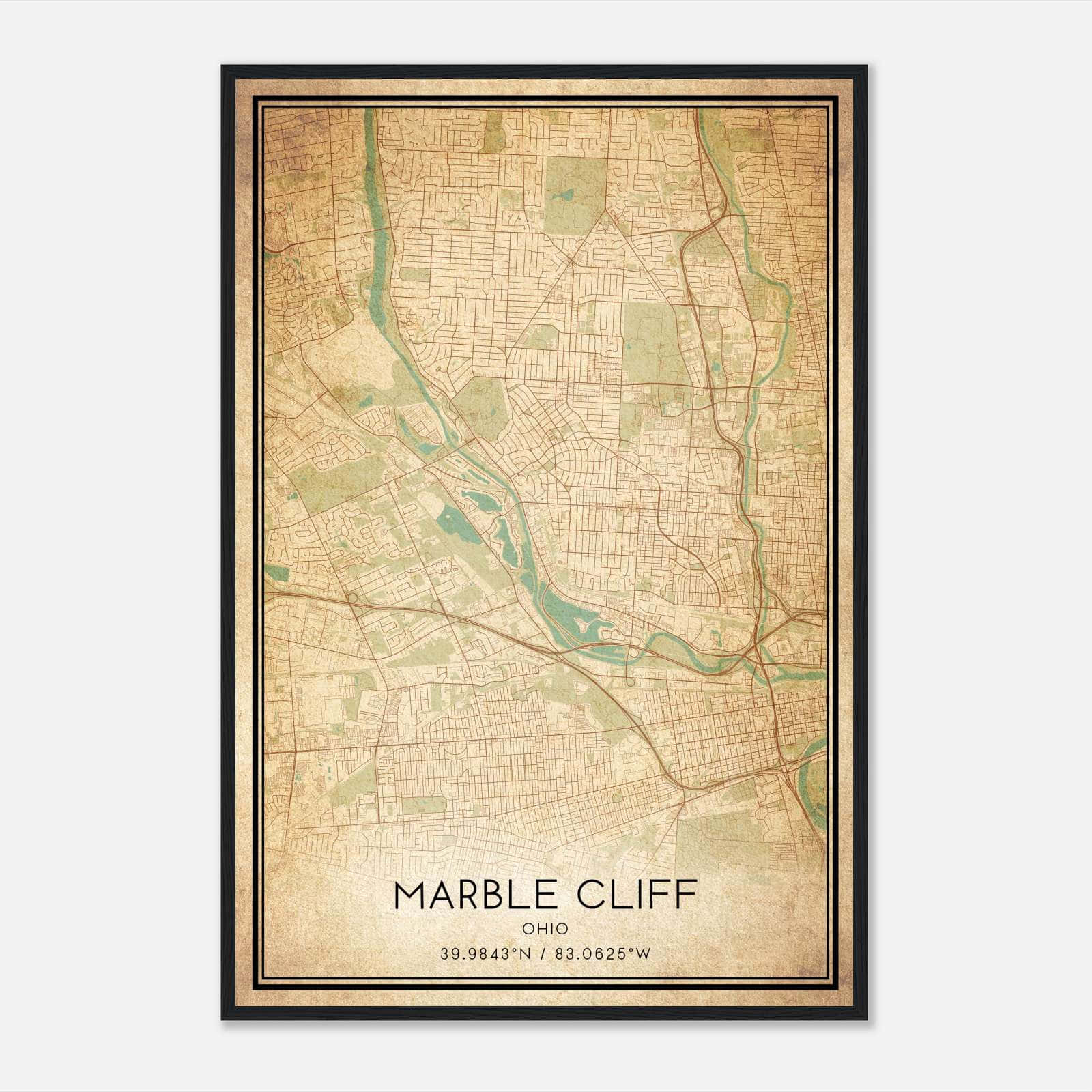 Vintage Marble Cliff Ohio Map Poster, Marble Cliff OH City Road Wall ...