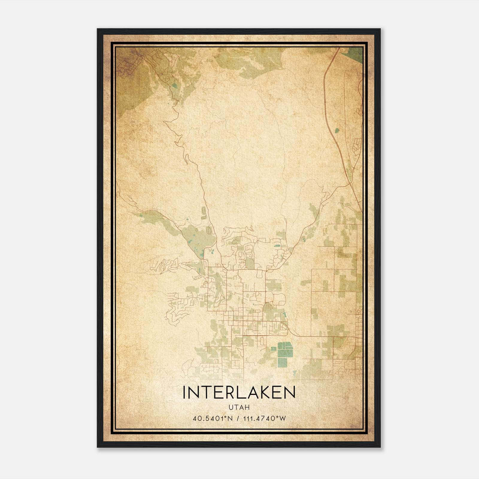 Vintage Interlaken Utah Map Poster, Interlaken UT City Road Wall Art ...