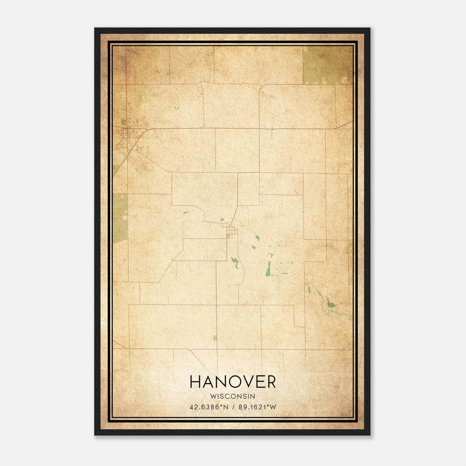 Vintage Hanover Wisconsin Map Poster, Hanover WI City Road Wall Art ...