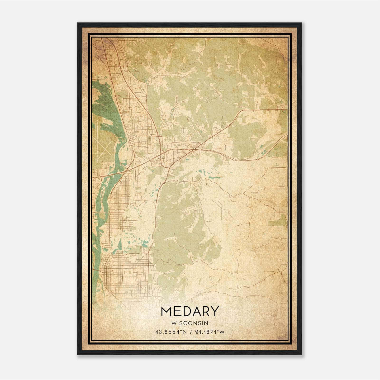 Vintage Medary Wisconsin Map Poster, Medary WI City Road Wall Art Print ...