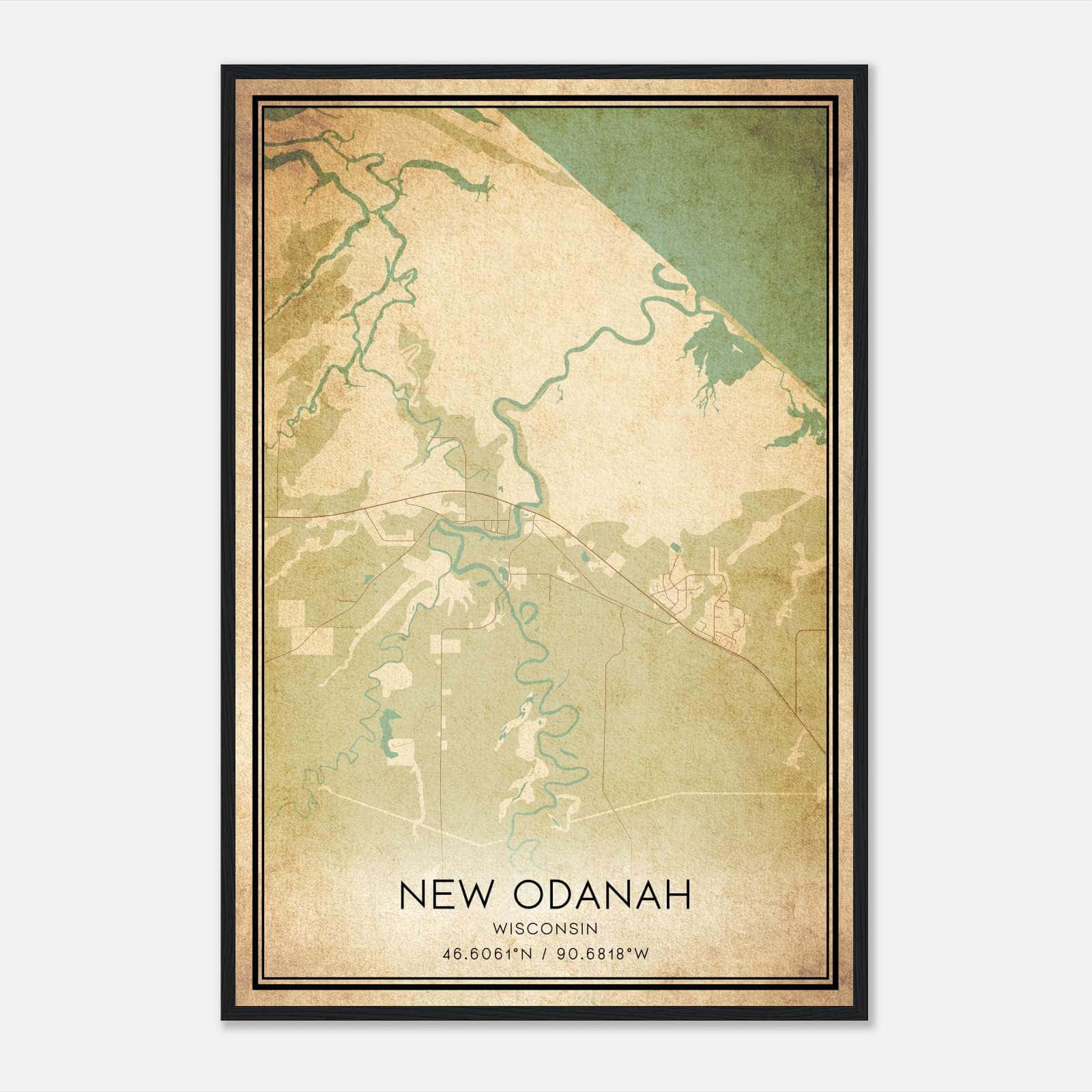 Vintage New Odanah Wisconsin Map Poster, New Odanah WI City Road Wall ...