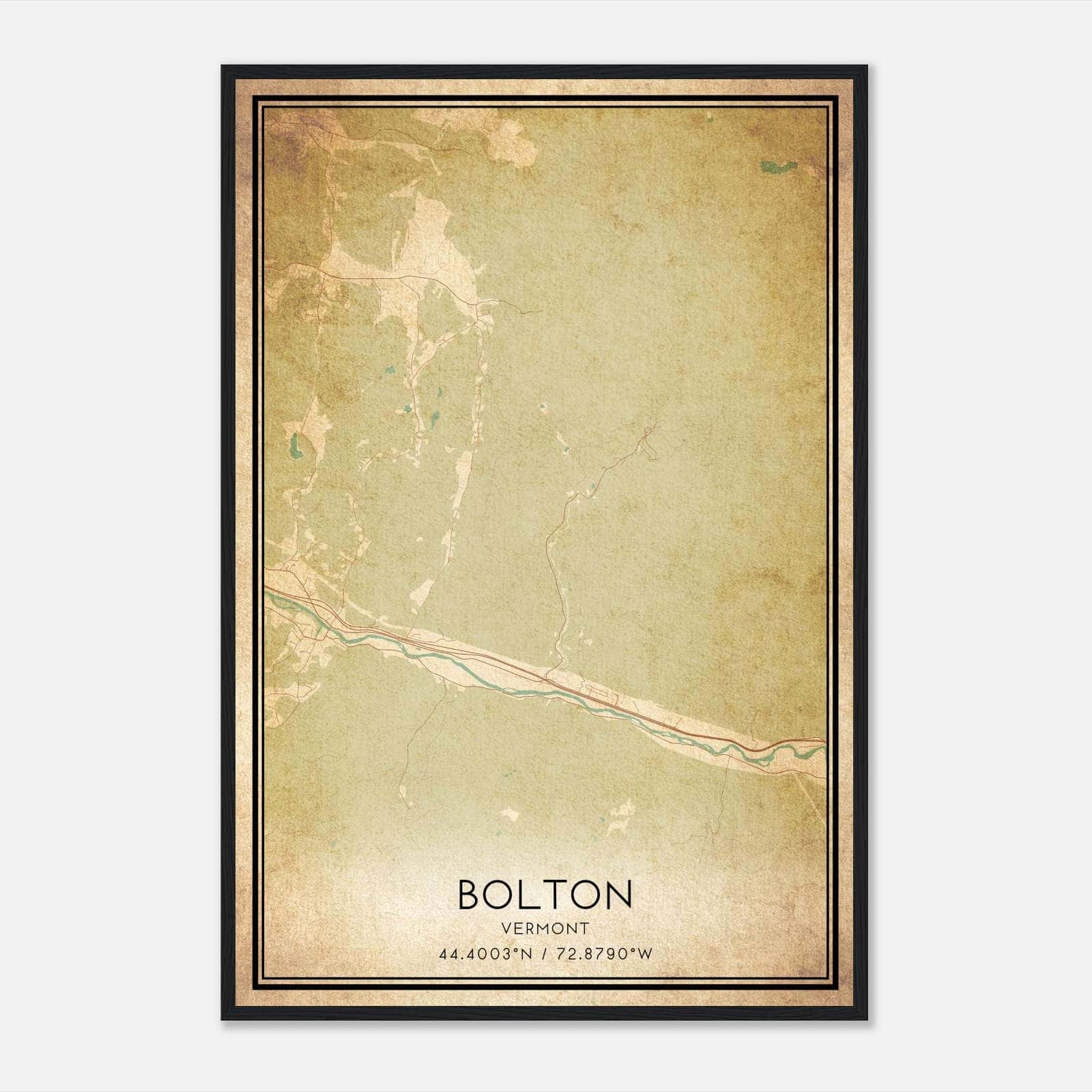 Vintage Bolton Vermont Map Poster, Bolton VT City Road Wall Art Print ...