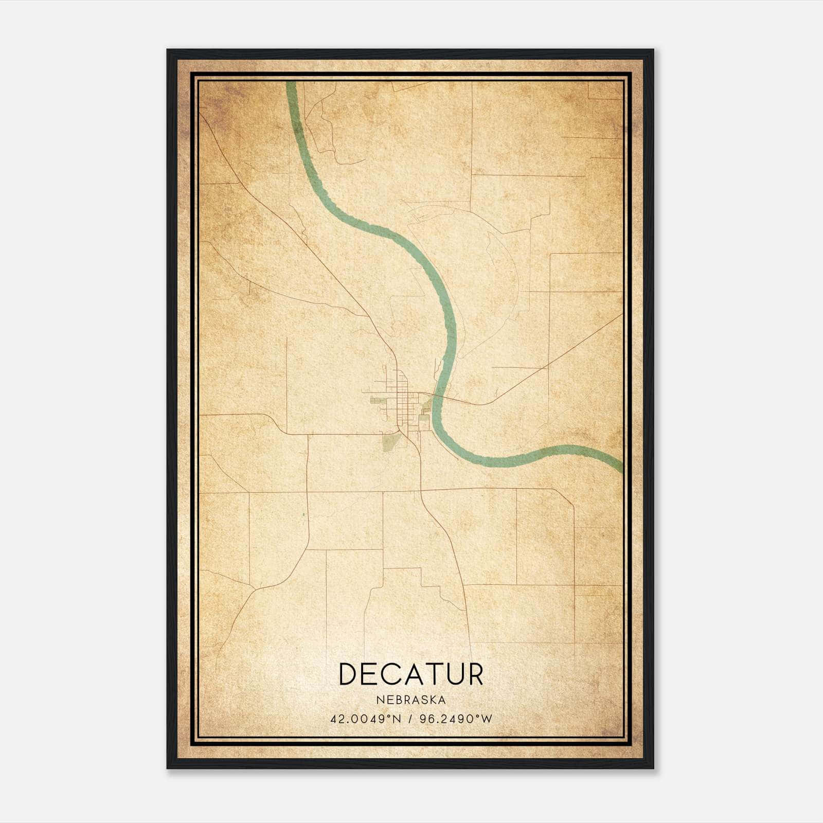 Vintage Decatur Nebraska Map Poster, Decatur NE City Road Wall Art ...