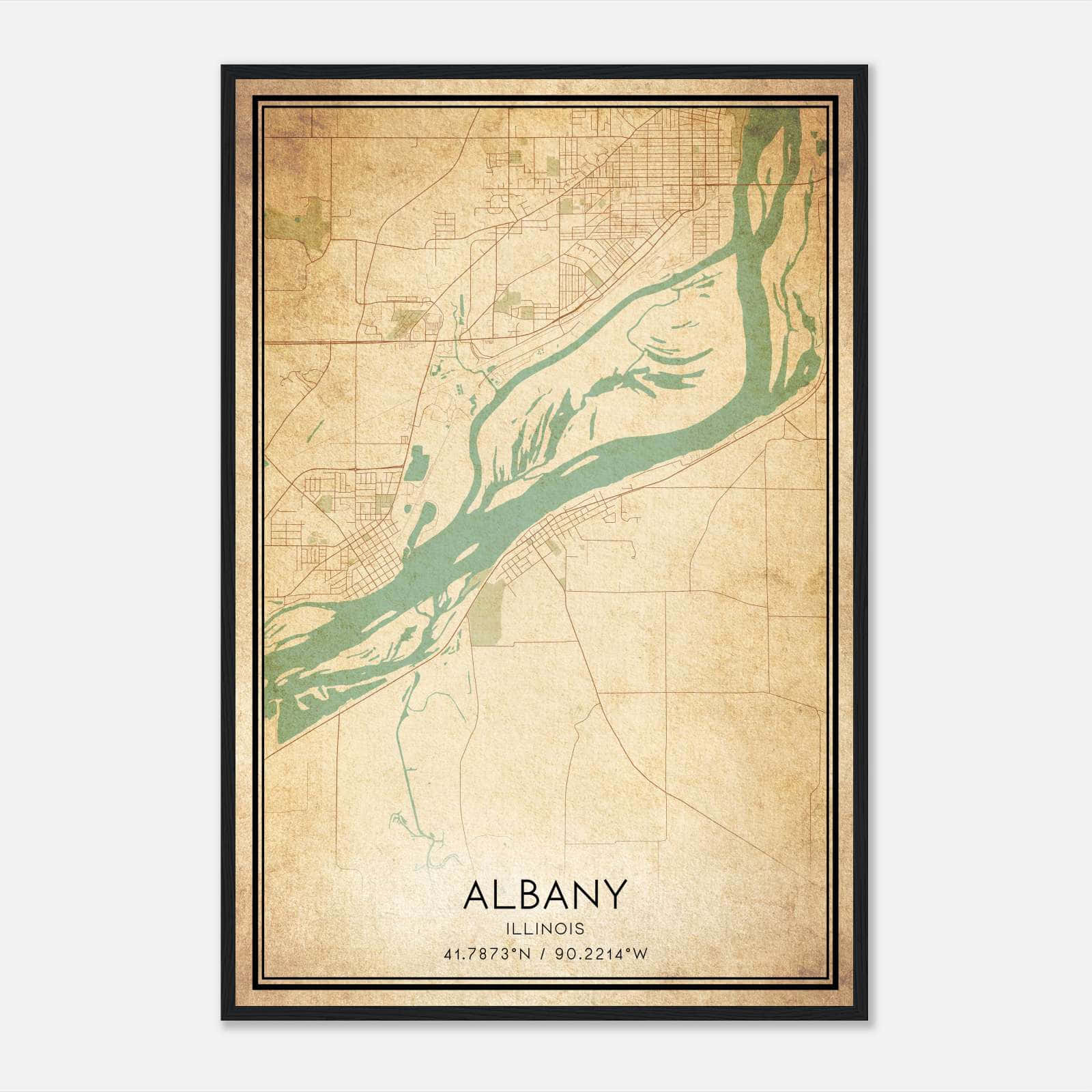 Vintage Albany Illinois Map Poster, Albany IL City Road Wall Art Print ...