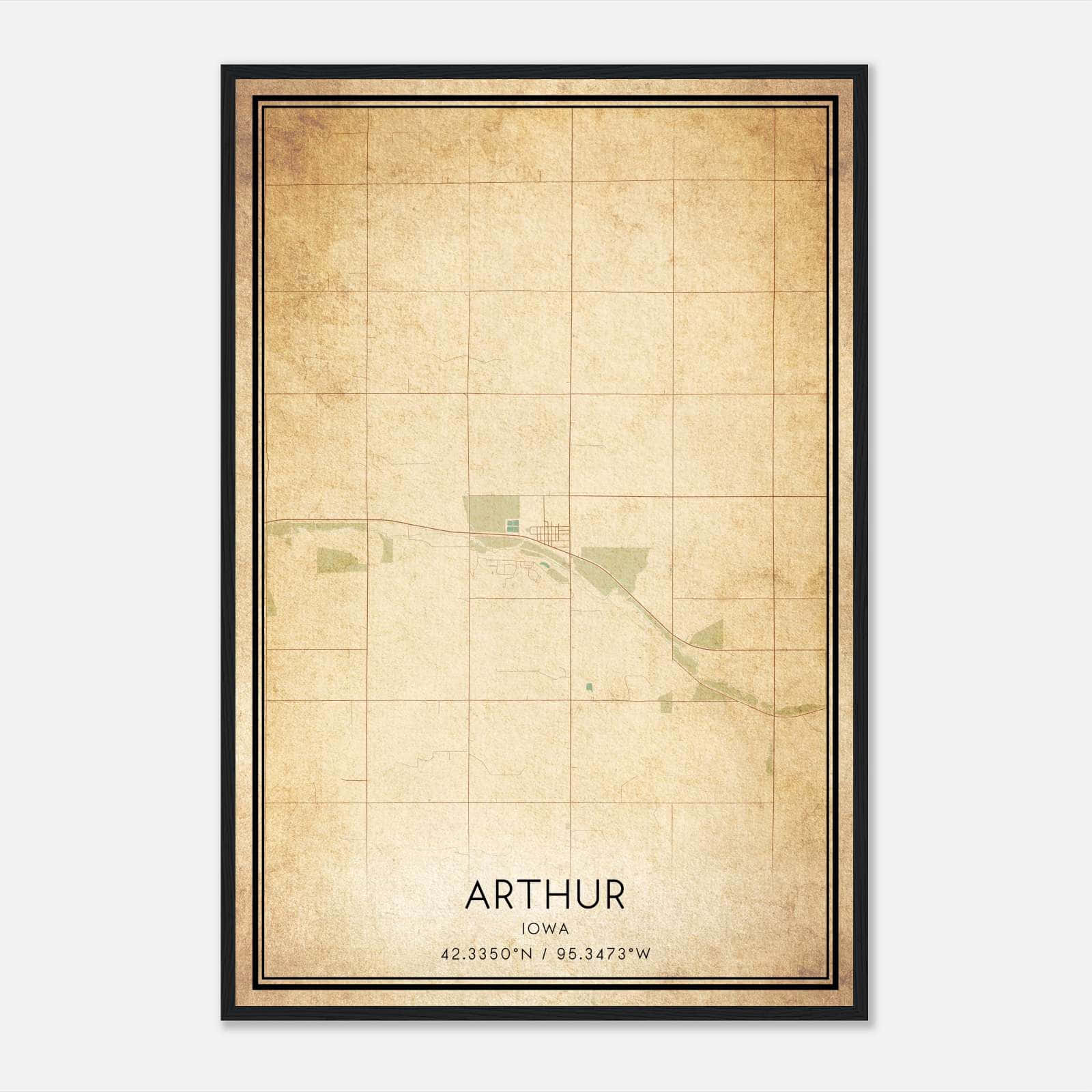 Vintage Arthur Iowa Map Poster, Arthur IA City Road Wall Art Print ...