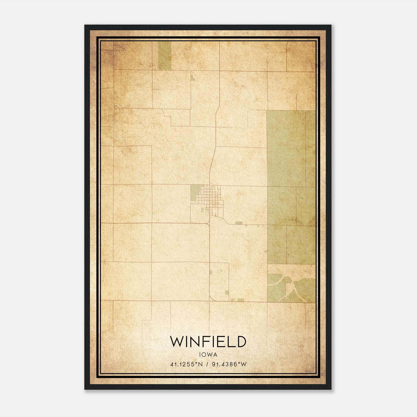 Vintage Winfield Iowa Map Poster, Winfield IA City Road Wall Art Print ...