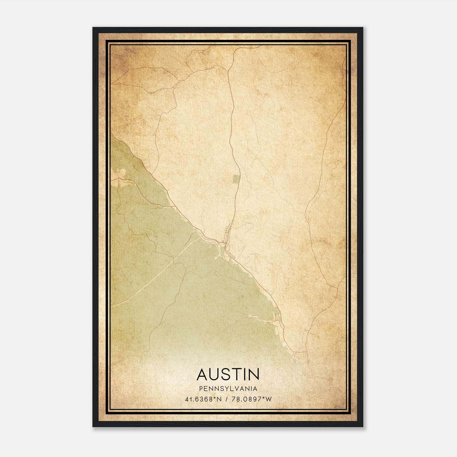 Vintage Austin Pennsylvania Map Poster, Austin PA City Road Wall Art ...