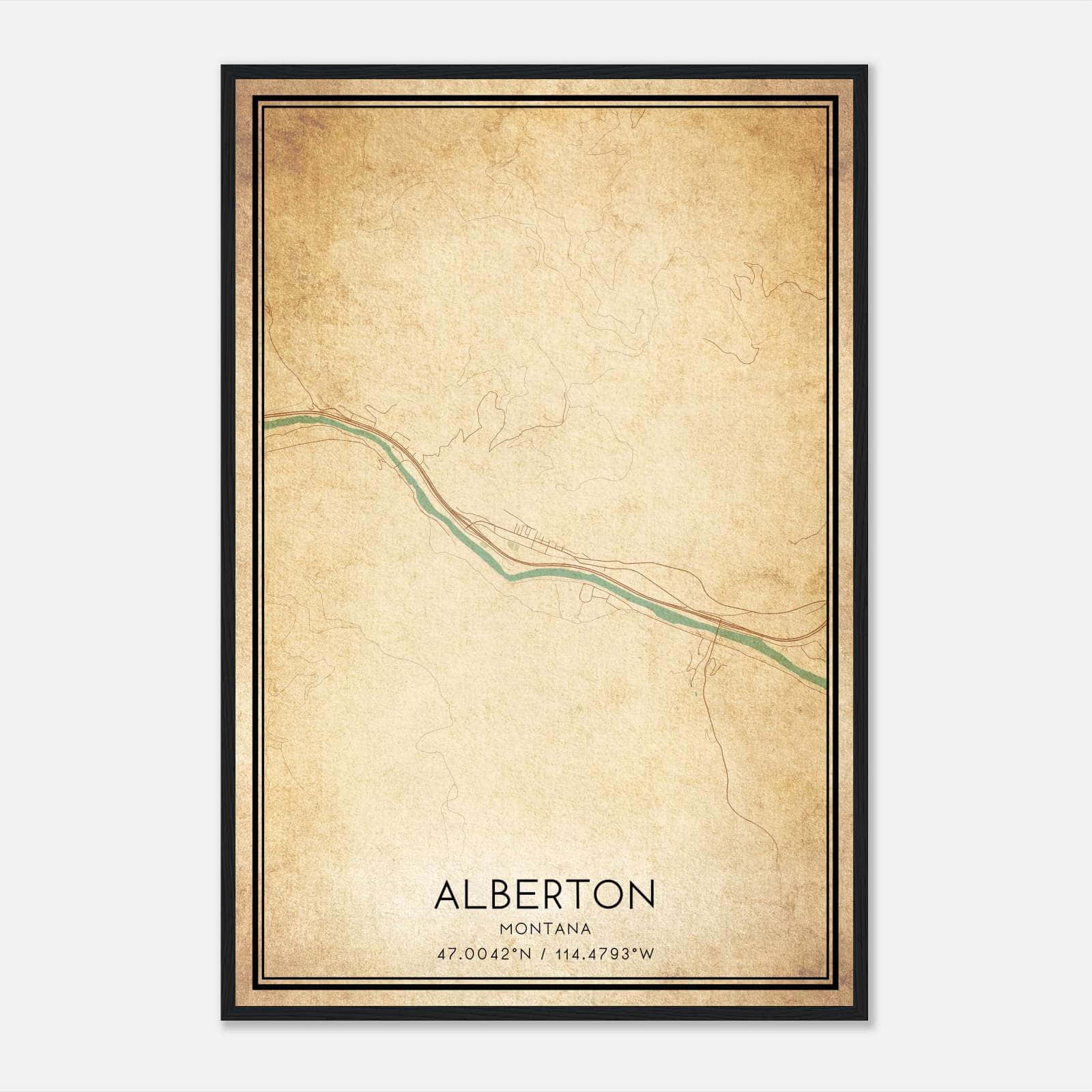 Vintage Alberton Montana Map Poster, Alberton MT City Road Wall Art ...