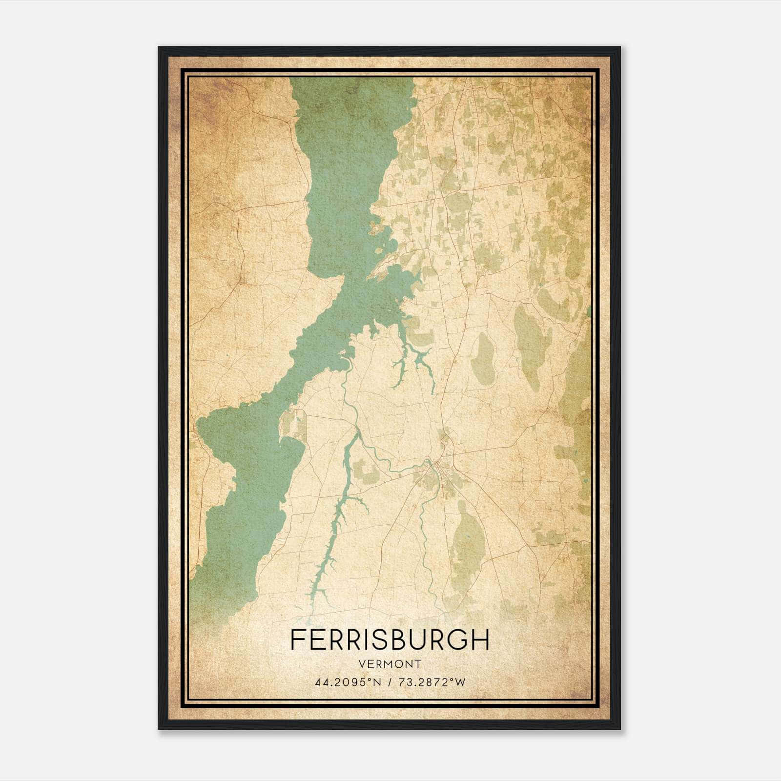 Vintage Ferrisburgh Vermont Map Poster, Ferrisburgh VT City Road Wall ...