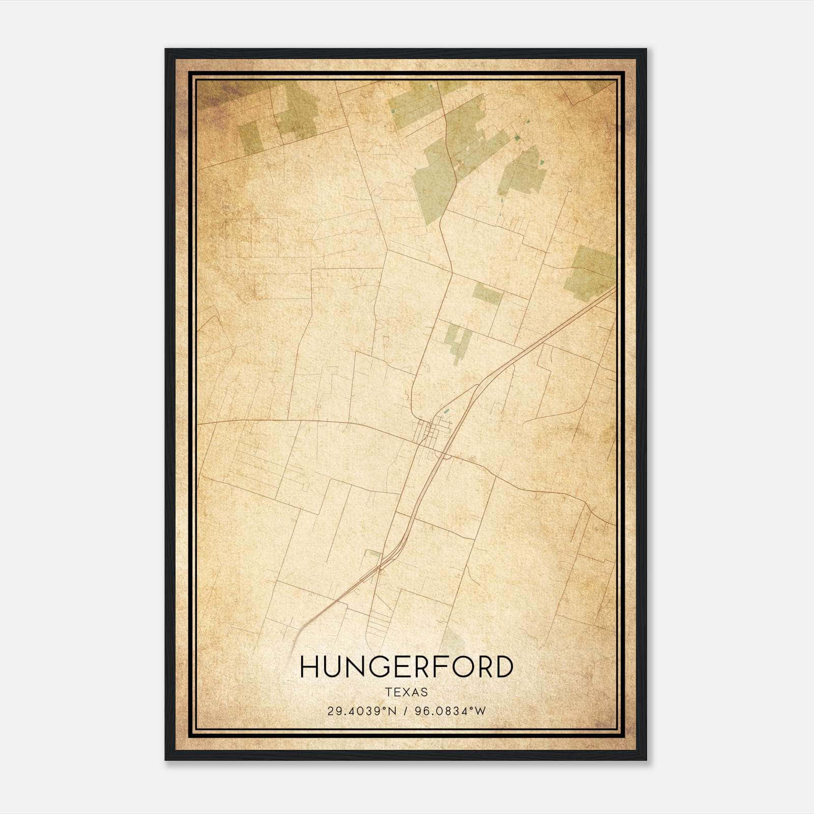 Vintage Hungerford Texas Map Poster, Hungerford TX City Road Wall Art ...