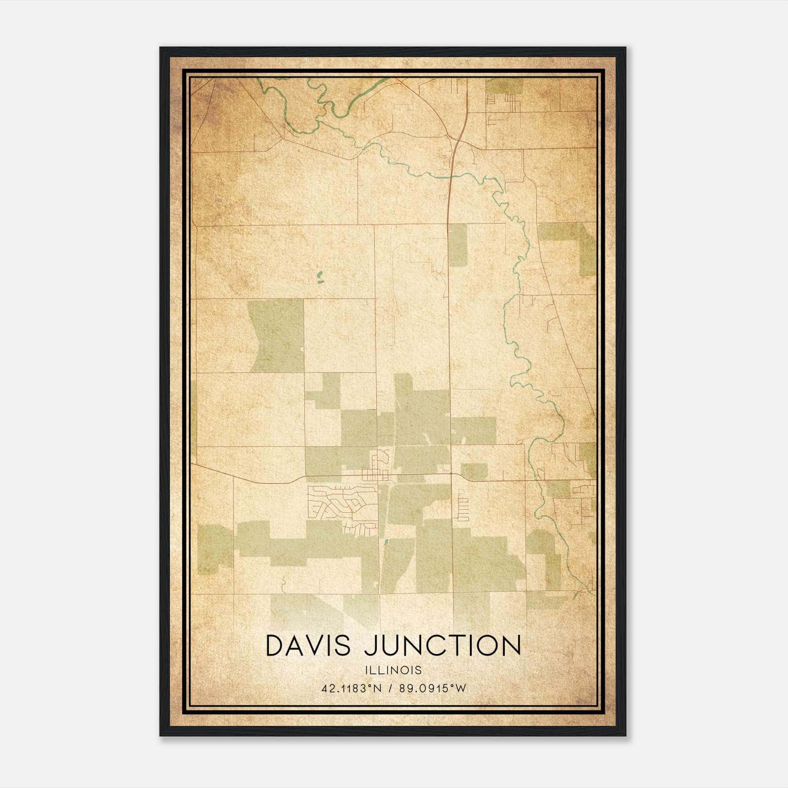 Vintage Davis Junction Illinois Map Poster, Davis Junction IL City Road ...