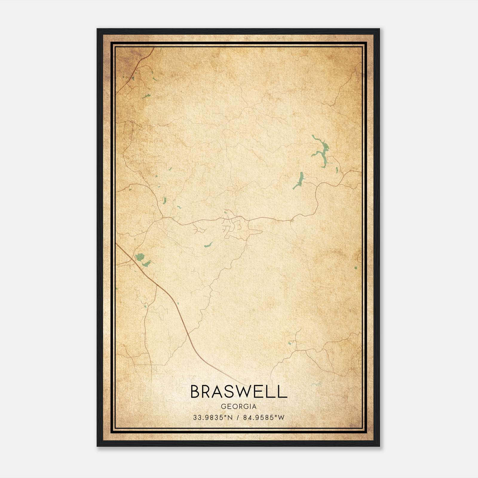 Vintage Braswell Georgia Map Poster, Braswell GA City Road Wall Art ...