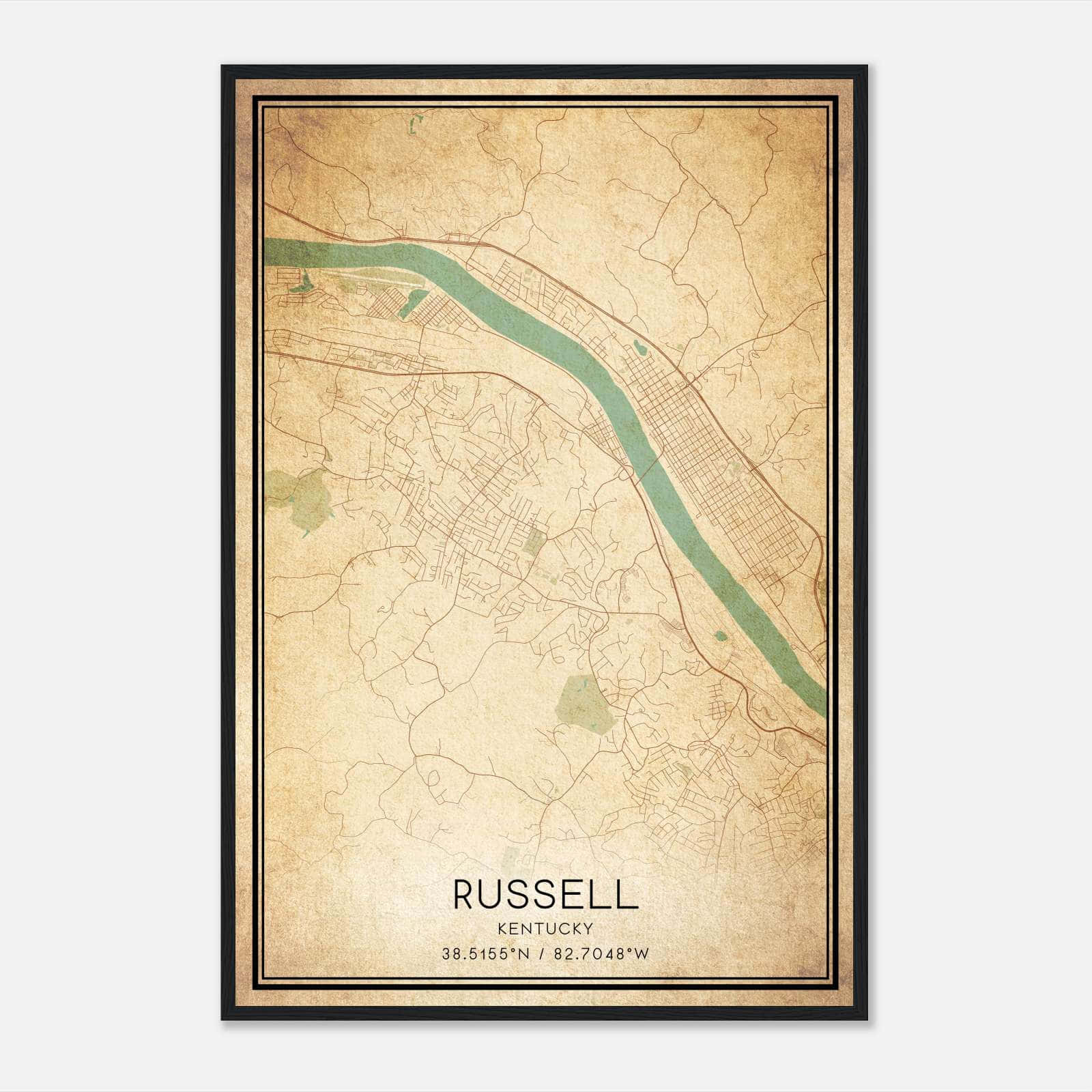 Vintage Russell Kentucky Map Poster, Russell KY City Road Wall Art ...