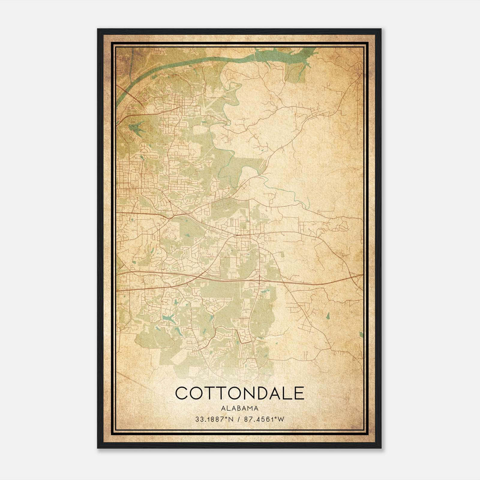 Vintage Cottondale Alabama Map Poster, Cottondale AL City Road Wall Art ...