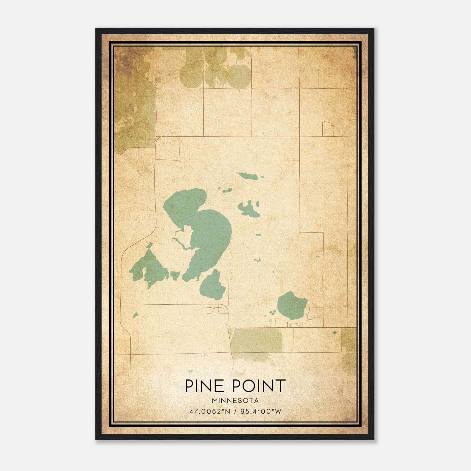 Vintage Pine Point Minnesota Map Poster, Pine Point MN City Road Wall ...