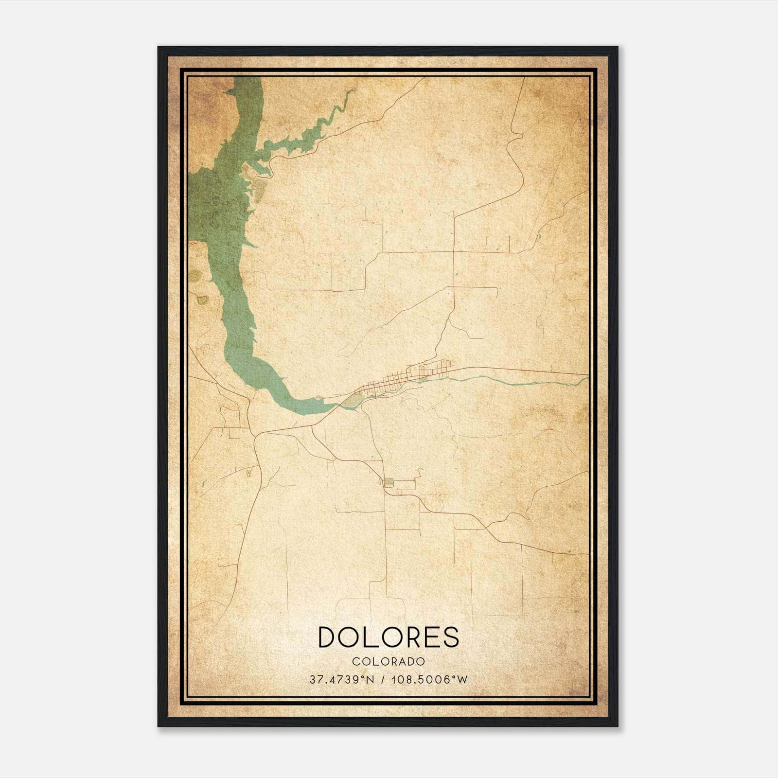 Vintage Dolores Colorado Map Poster, Dolores CO City Road Wall Art ...