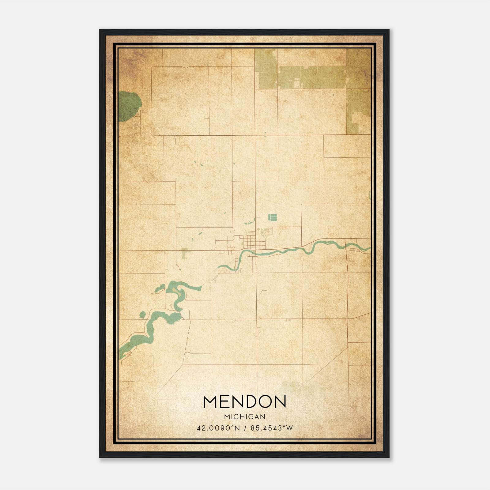 Vintage Mendon Michigan Map Poster, Mendon MI City Road Wall Art Print ...
