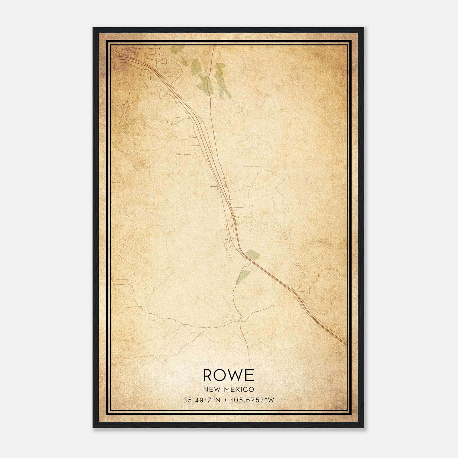 Vintage Rowe New Mexico Map Poster, Rowe NM City Road Wall Art Print ...