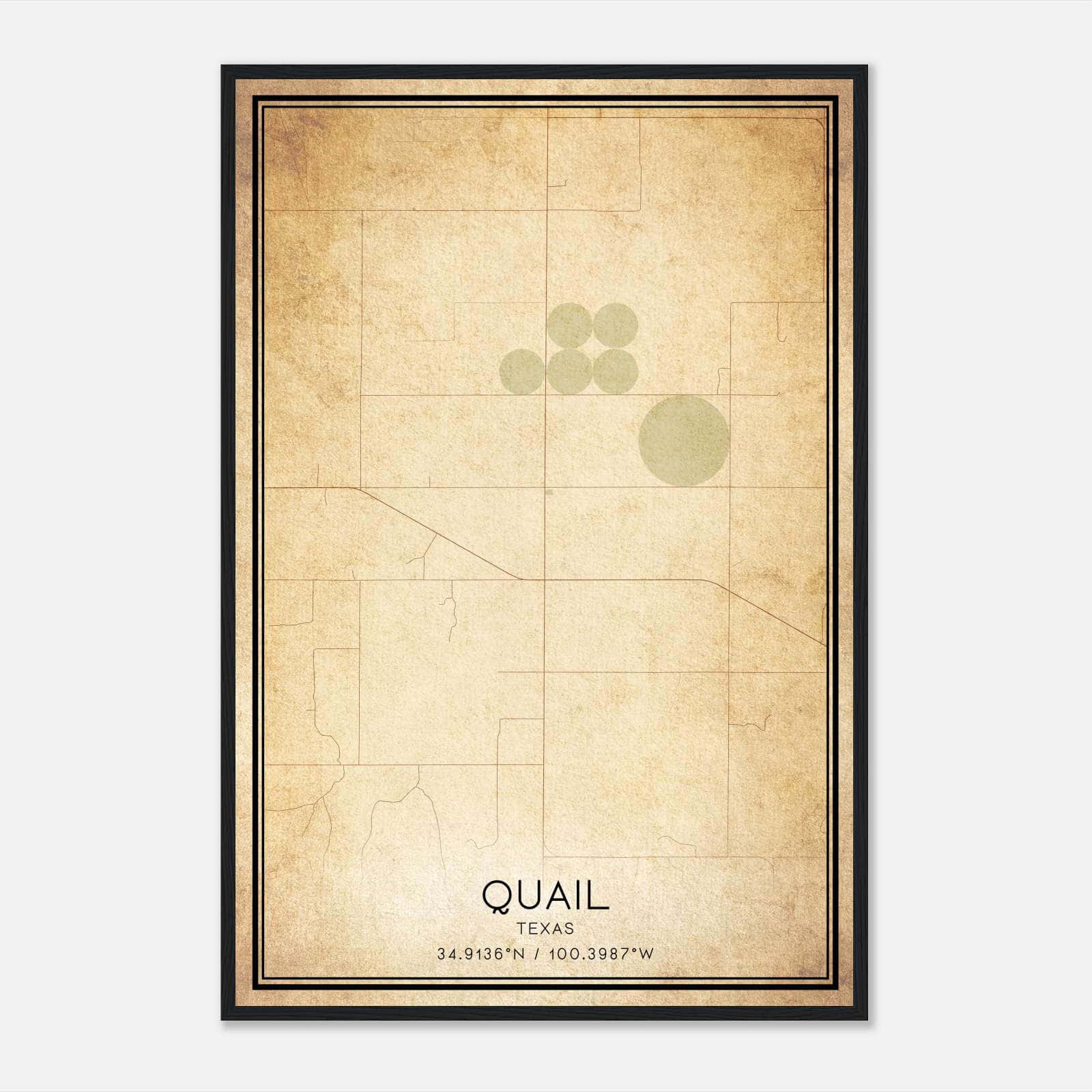 Vintage Quail Texas Map Poster, Quail TX City Road Wall Art Print ...