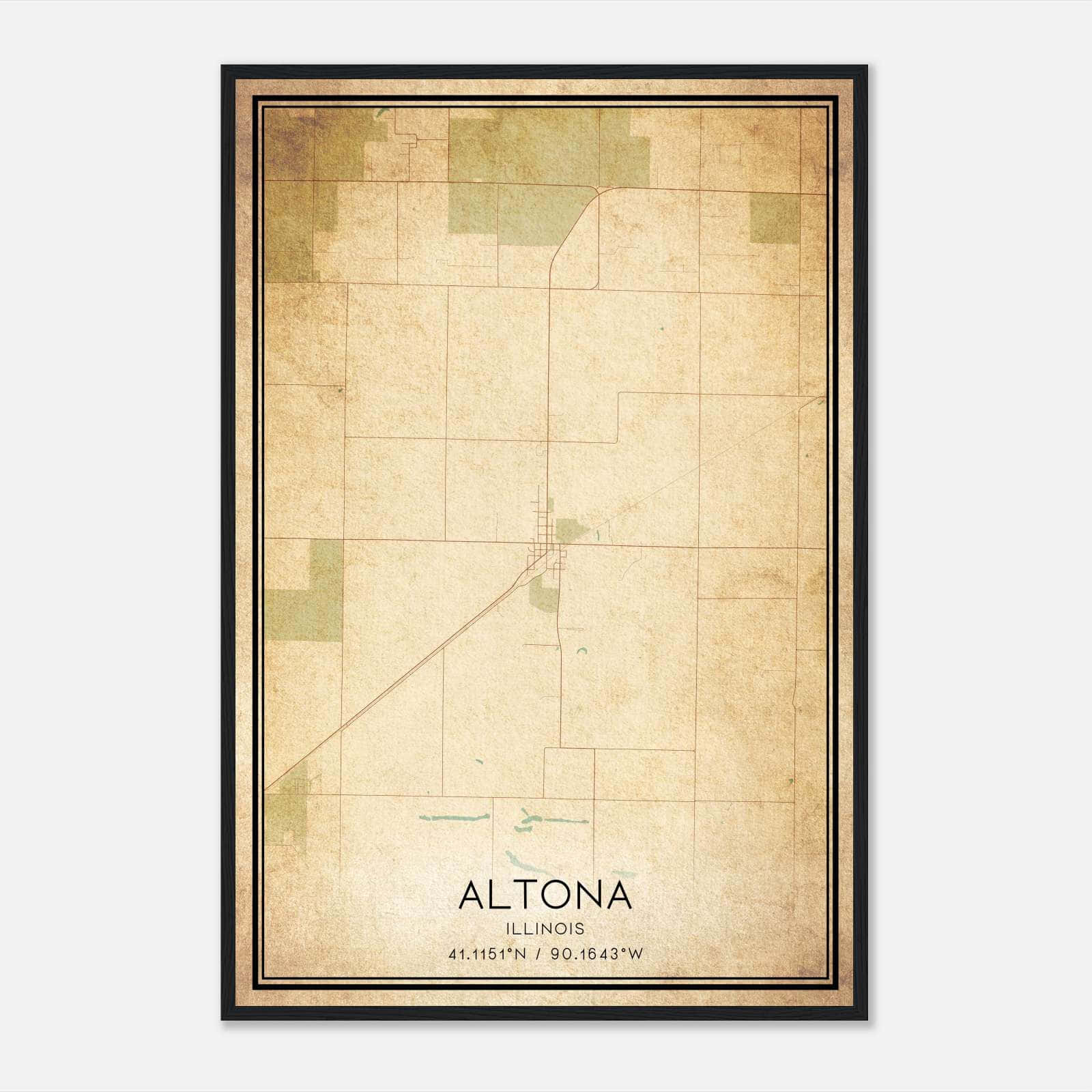 Vintage Altona Illinois Map Poster, Altona IL City Road Wall Art Print ...
